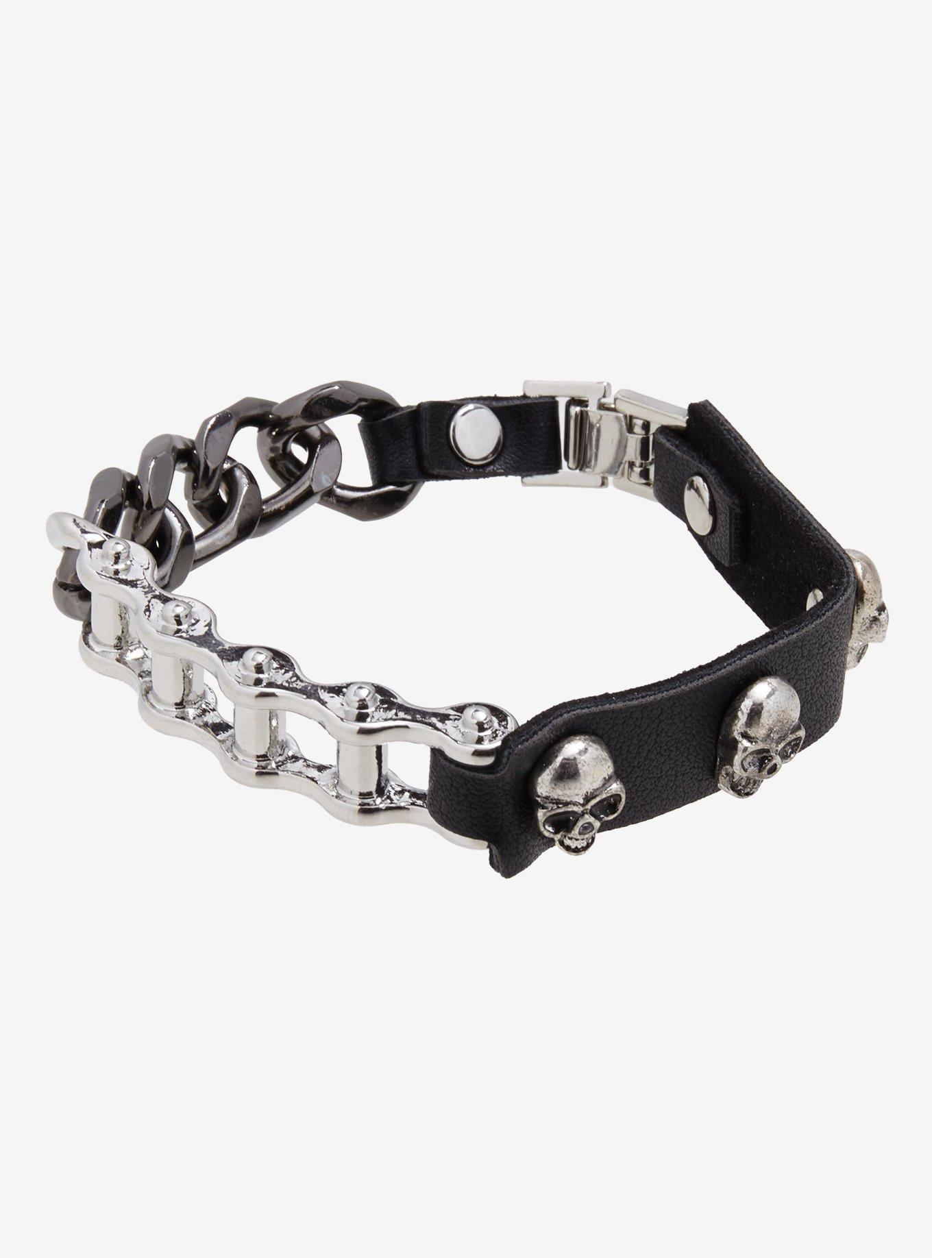 Skull Bike Chain Cuff Bracelet | Hot Topic