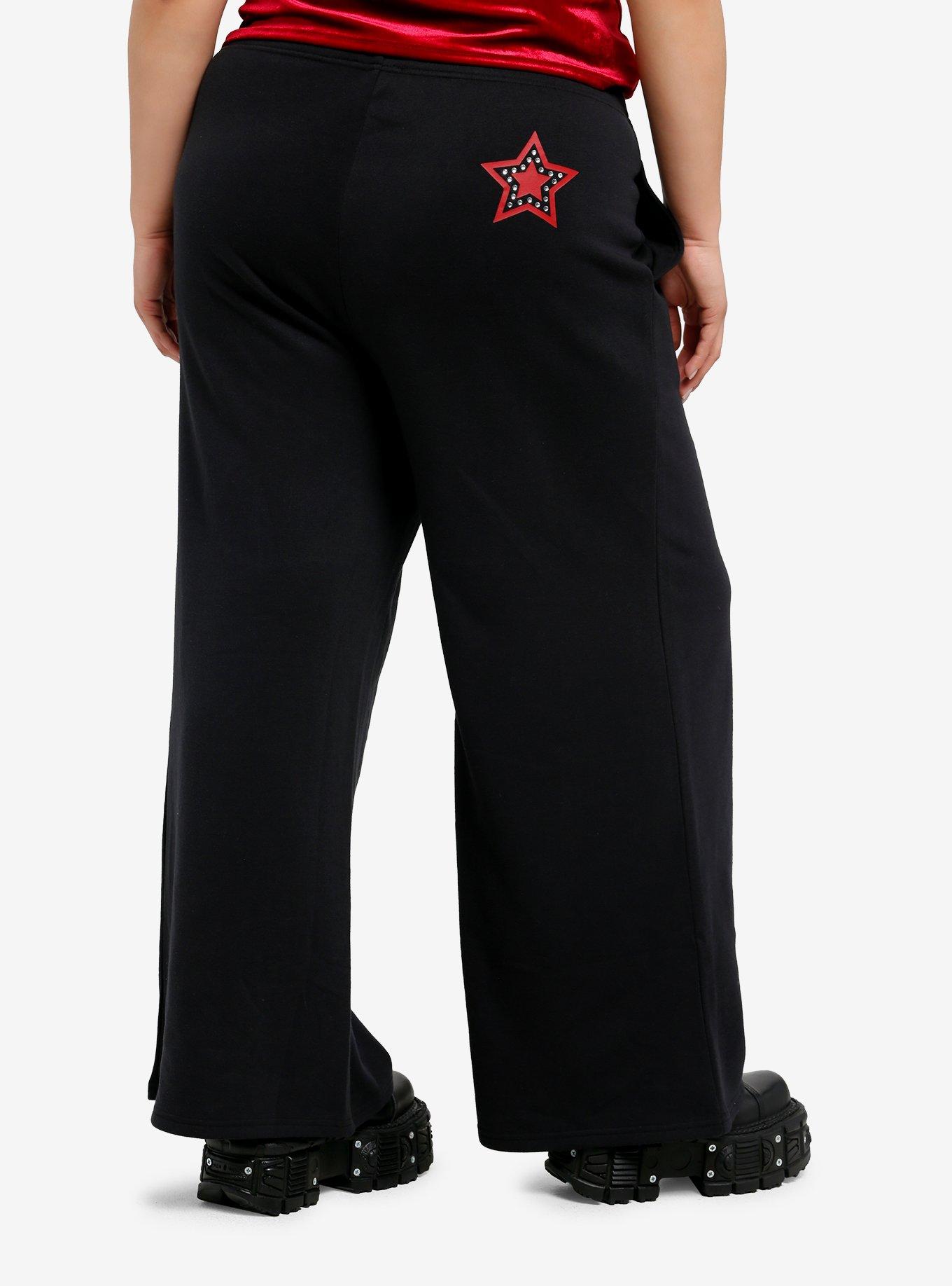 Black & Red Rhinestone Star Wide Leg Lounge Pants Plus Size | Hot Topic