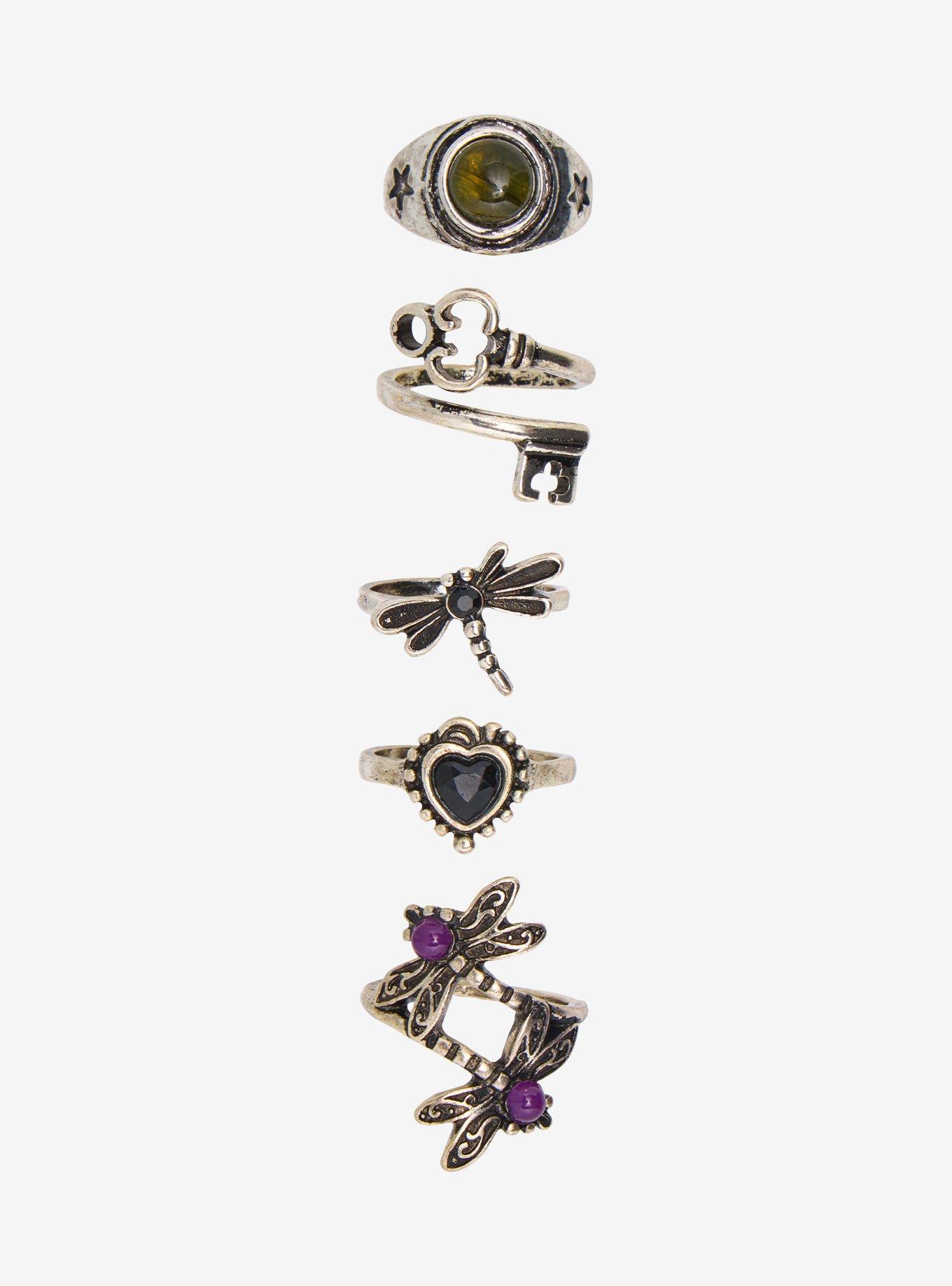 Thorn & Fable Dragonfly Key Heart Ring Set | Hot Topic
