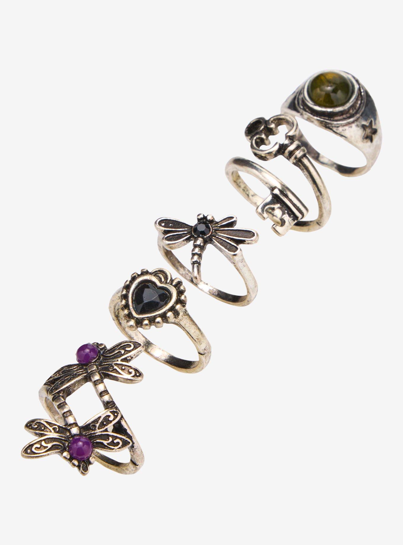 Thorn & Fable Dragonfly Key Heart Ring Set | Hot Topic