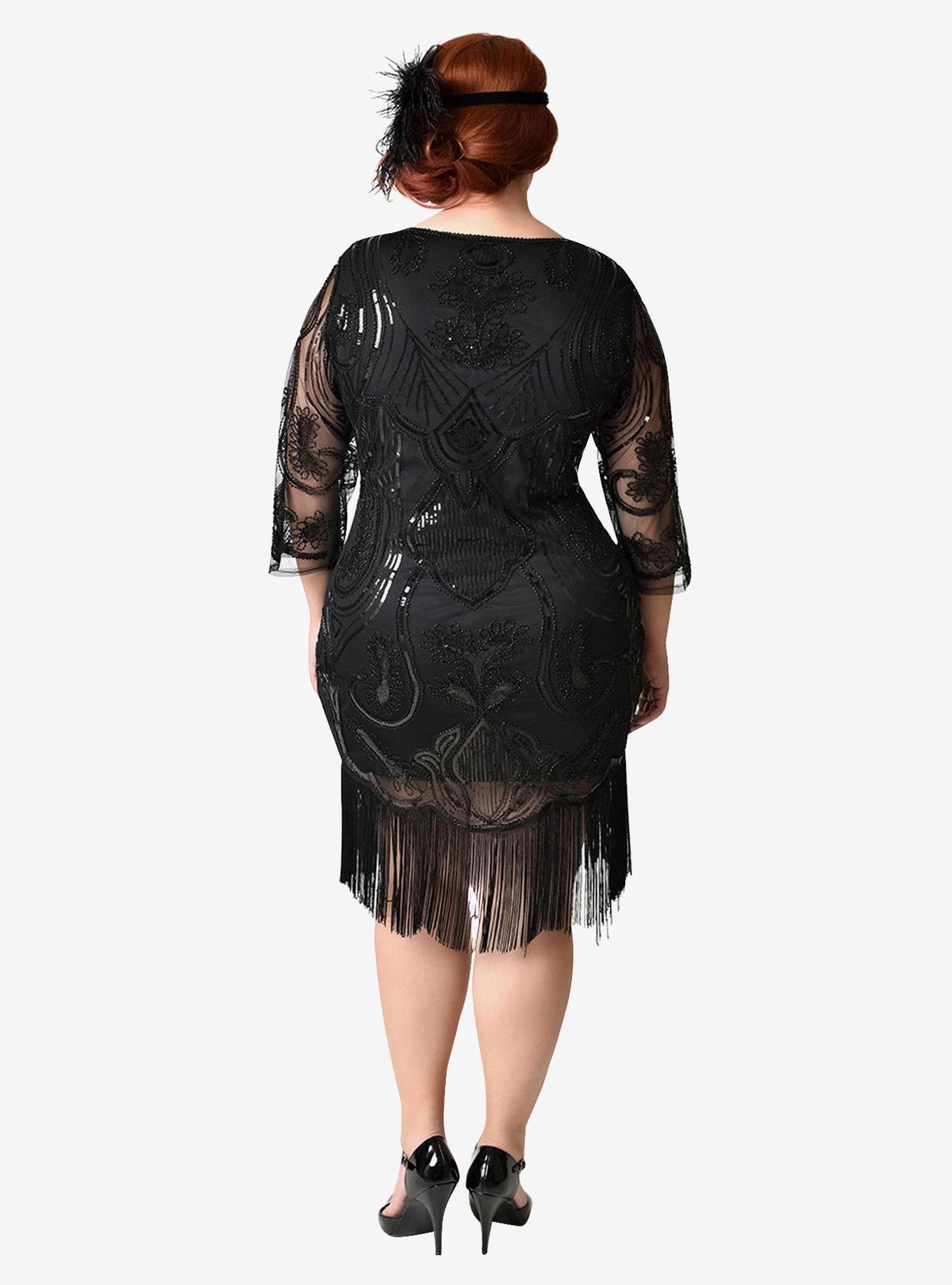 Unique Vintage Plus Size 1920s Black Beaded & Sequin Margaux Sleeved ...