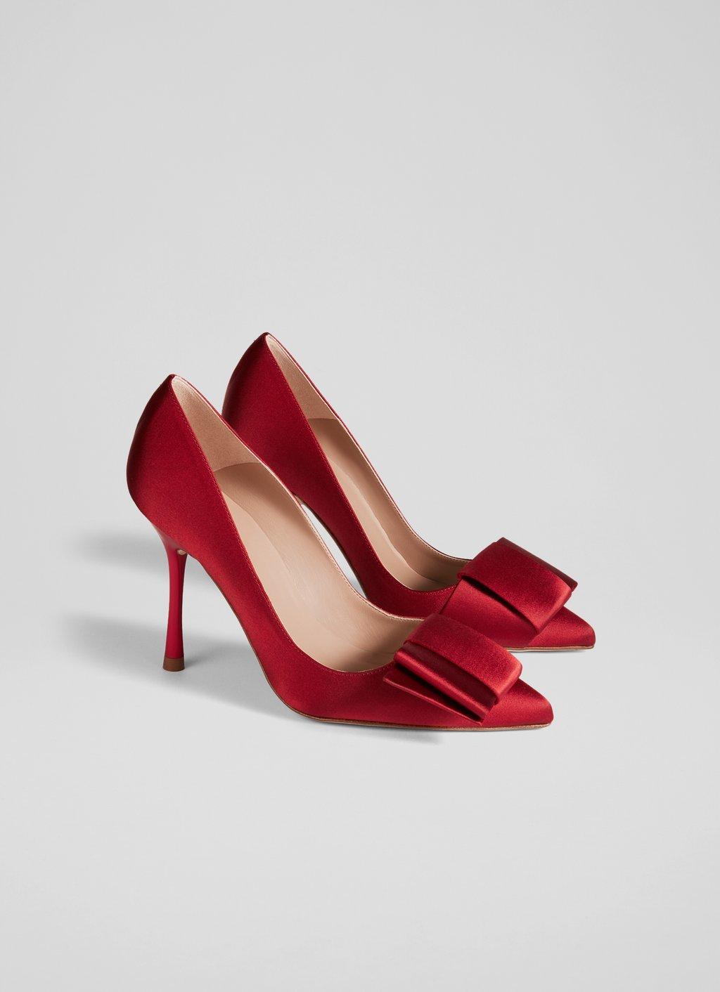Red High Heel Shoes With Bows