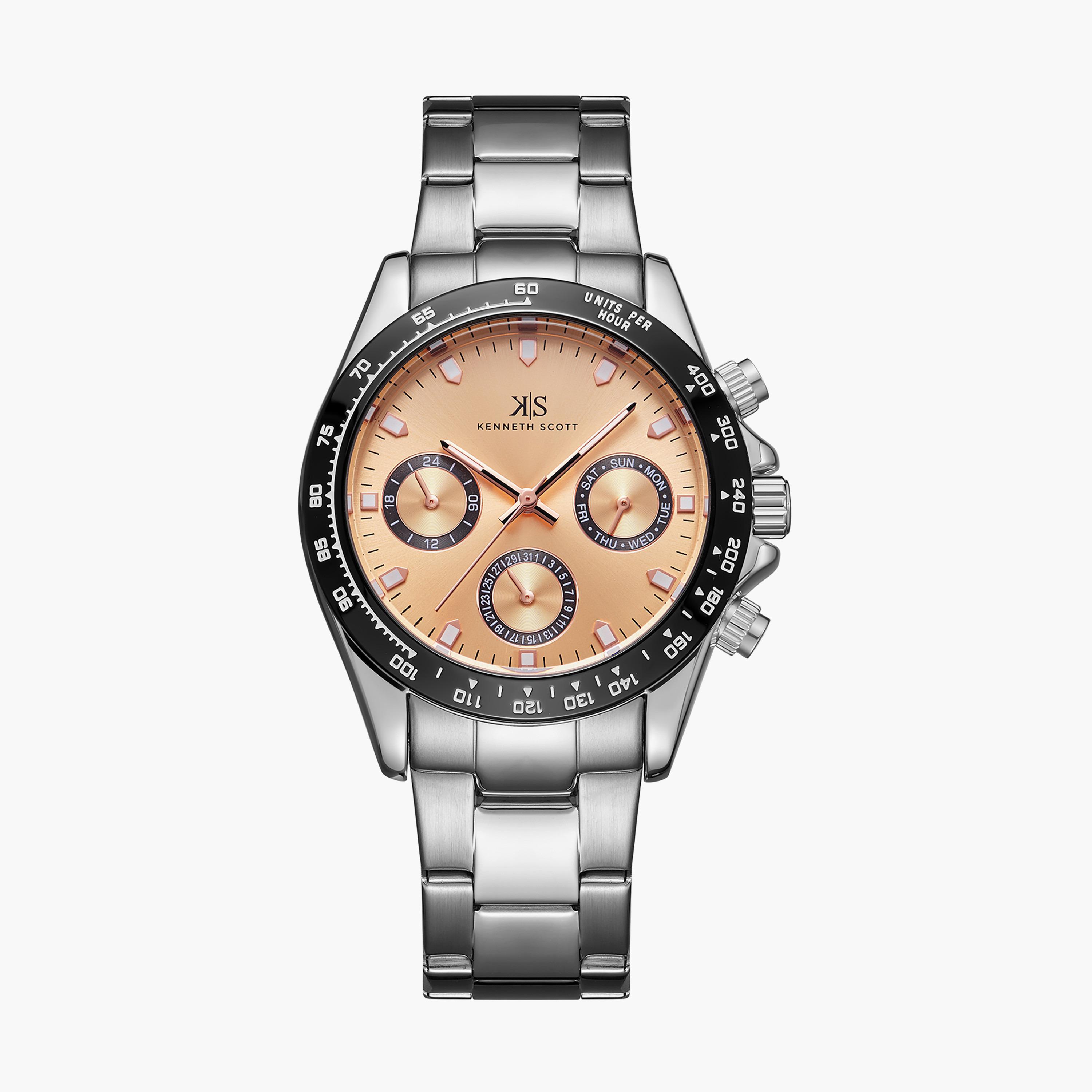 Shop Kenneth Scott Silver Chronograph Stainless Steel Strap Watch ...
