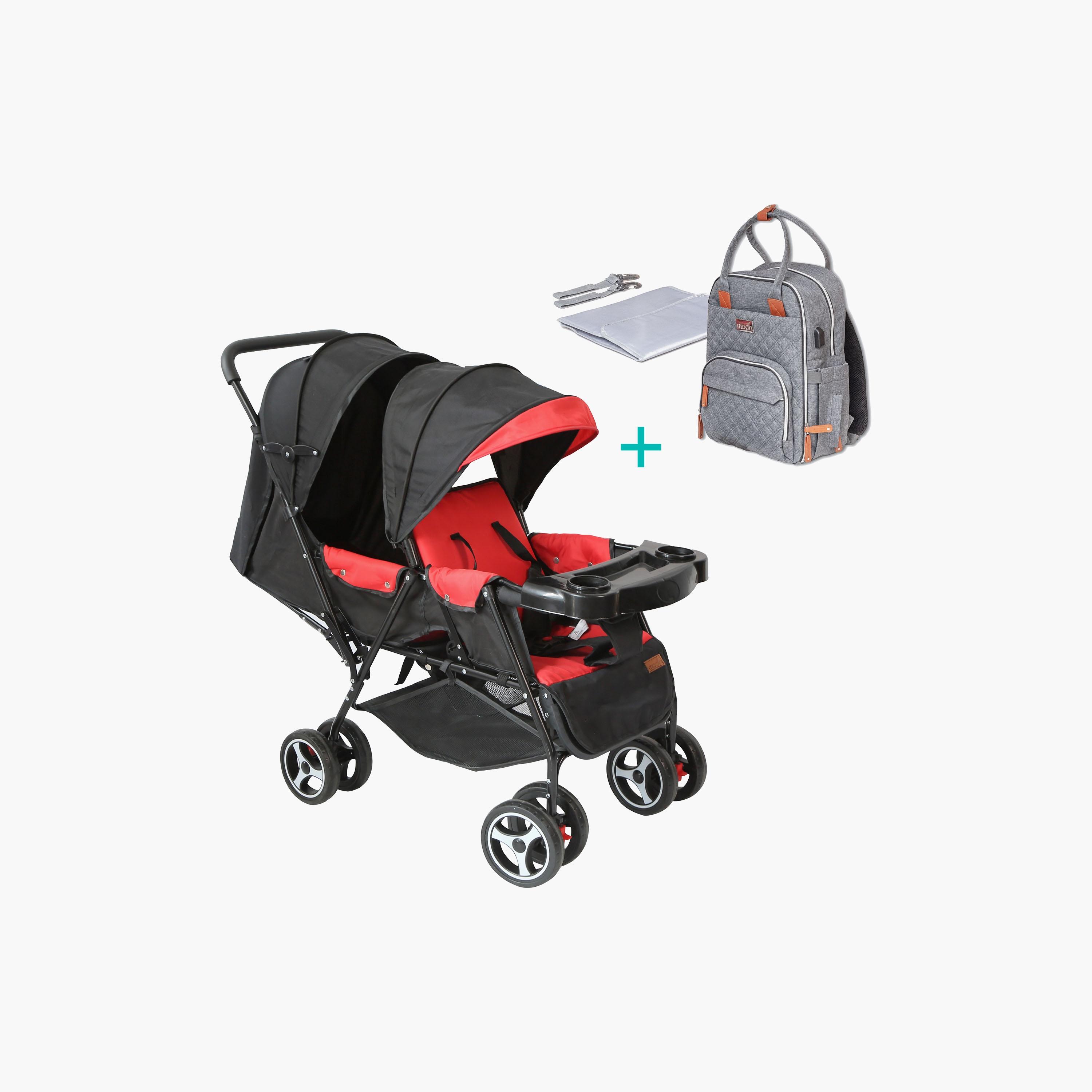 Buy Moon Magnum Tandem Easy Fold Twin Travel Stroller with NUTRA Diaper ...
