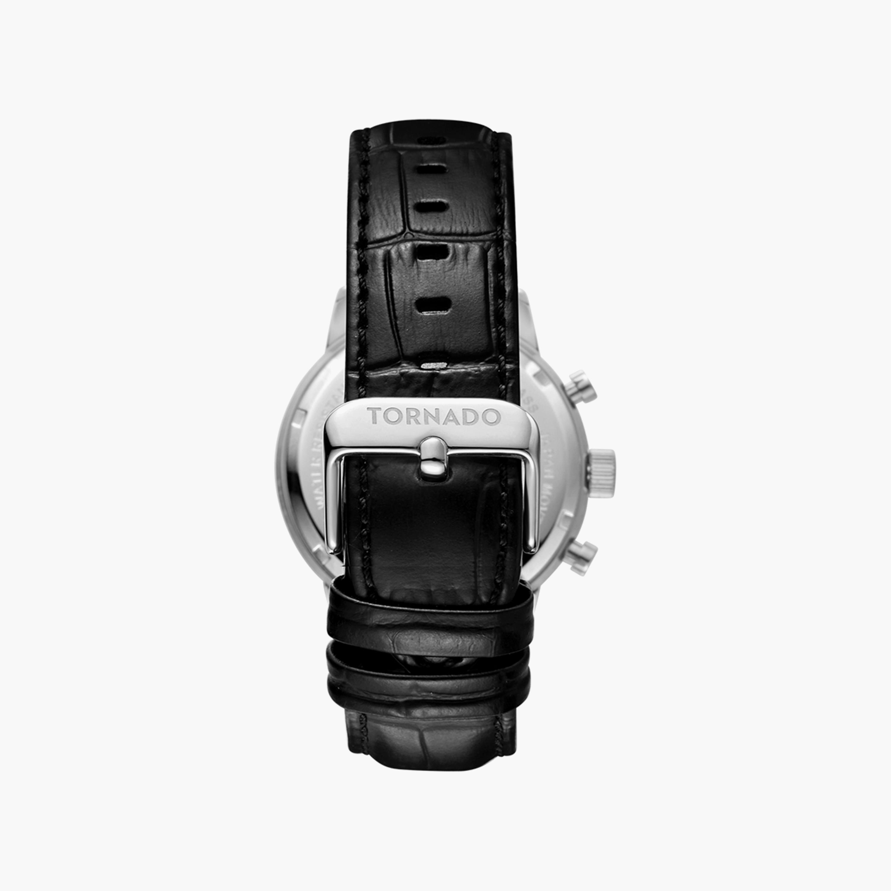 Shop Tornado Men's Black Chronograph Leather Strap Watch | T6102-SLBW ...