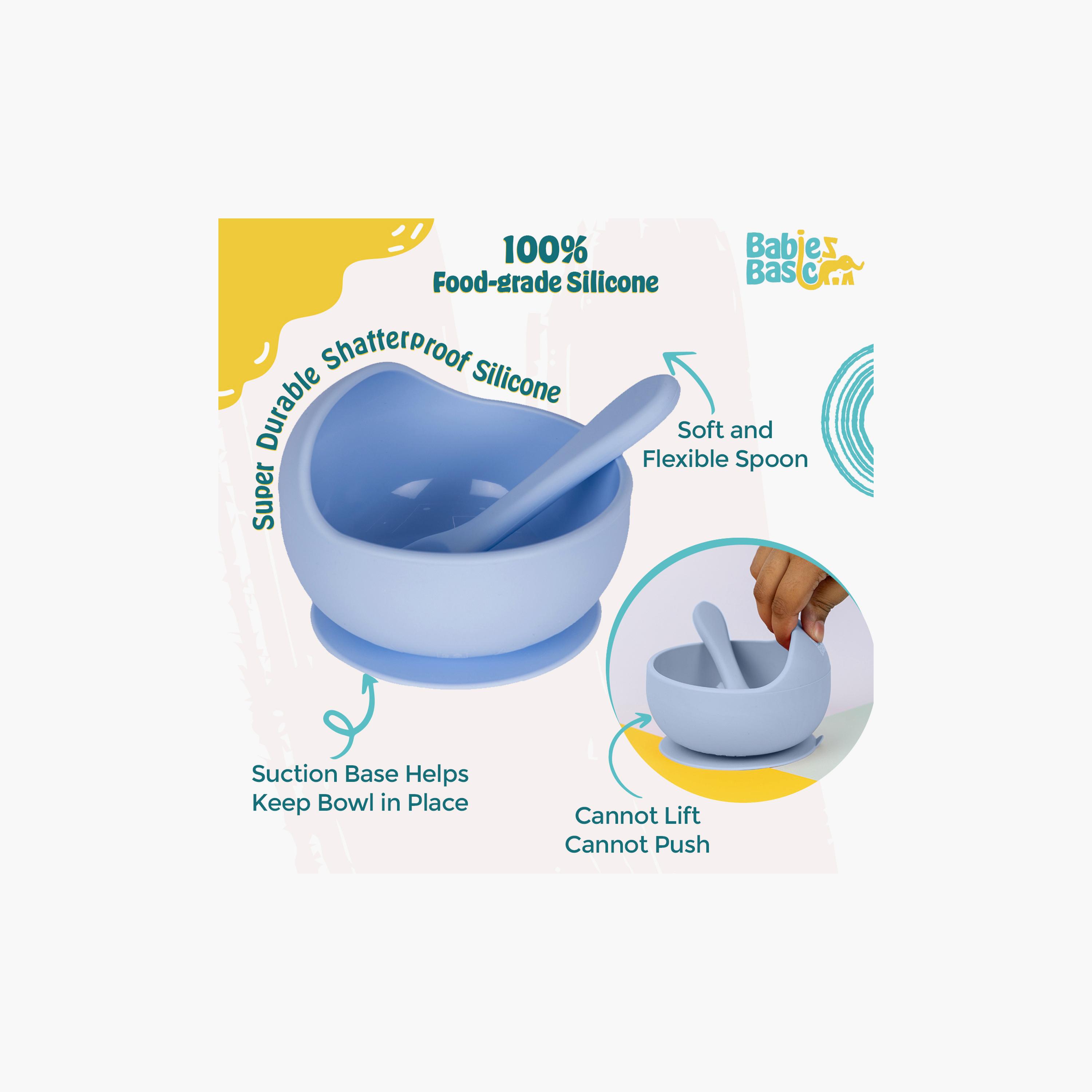 Buy Babies Basic 2-Piece Silicone Suction Bowl & Spoon Feeding Set ...