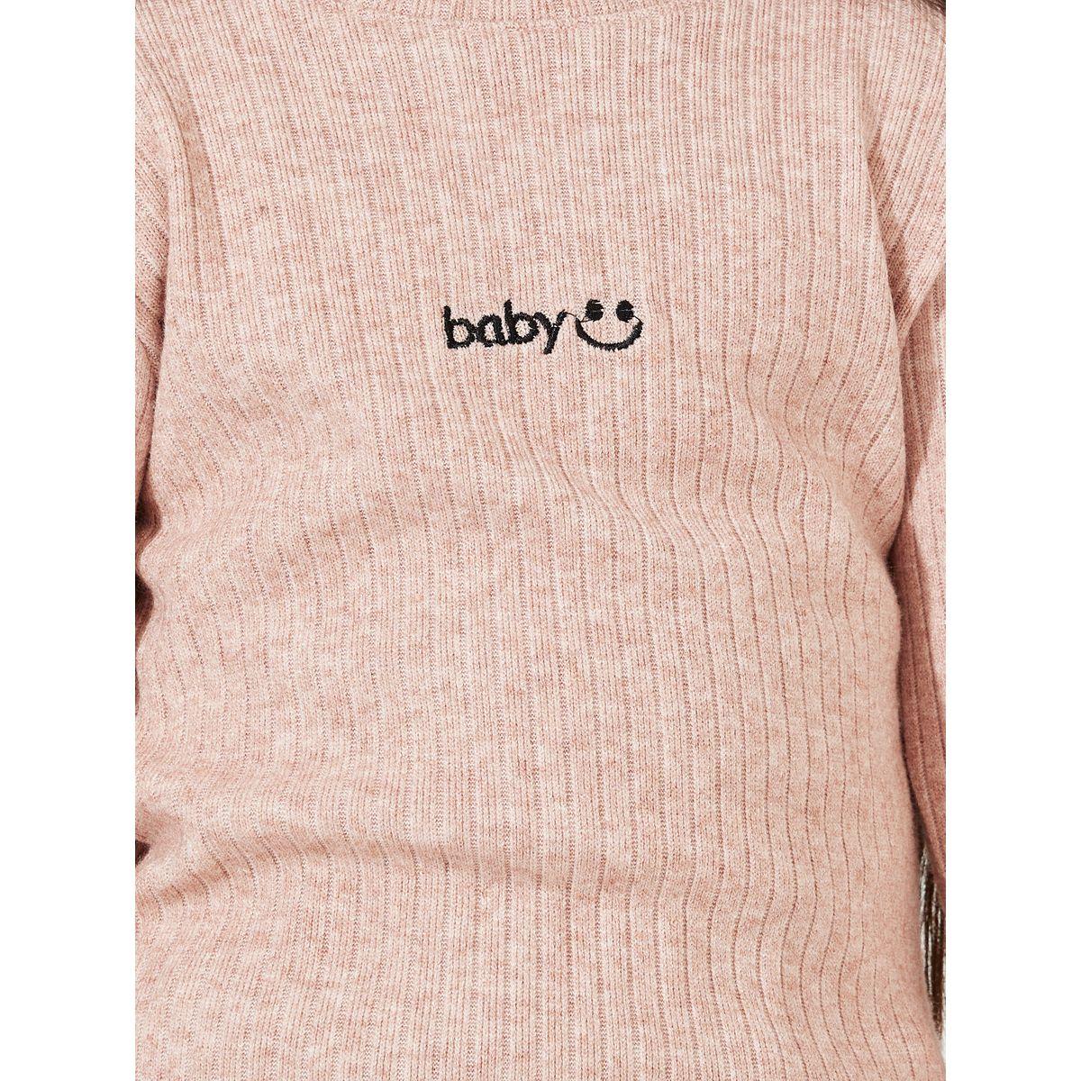 Styli Solid Embroidery Detail Rib Knit Thick Top Online | Girls ...