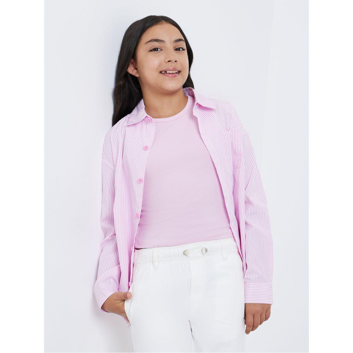 Styli Pack of 2 - Girls Pink Striped Shirt and Rib Tank Online | Girls ...