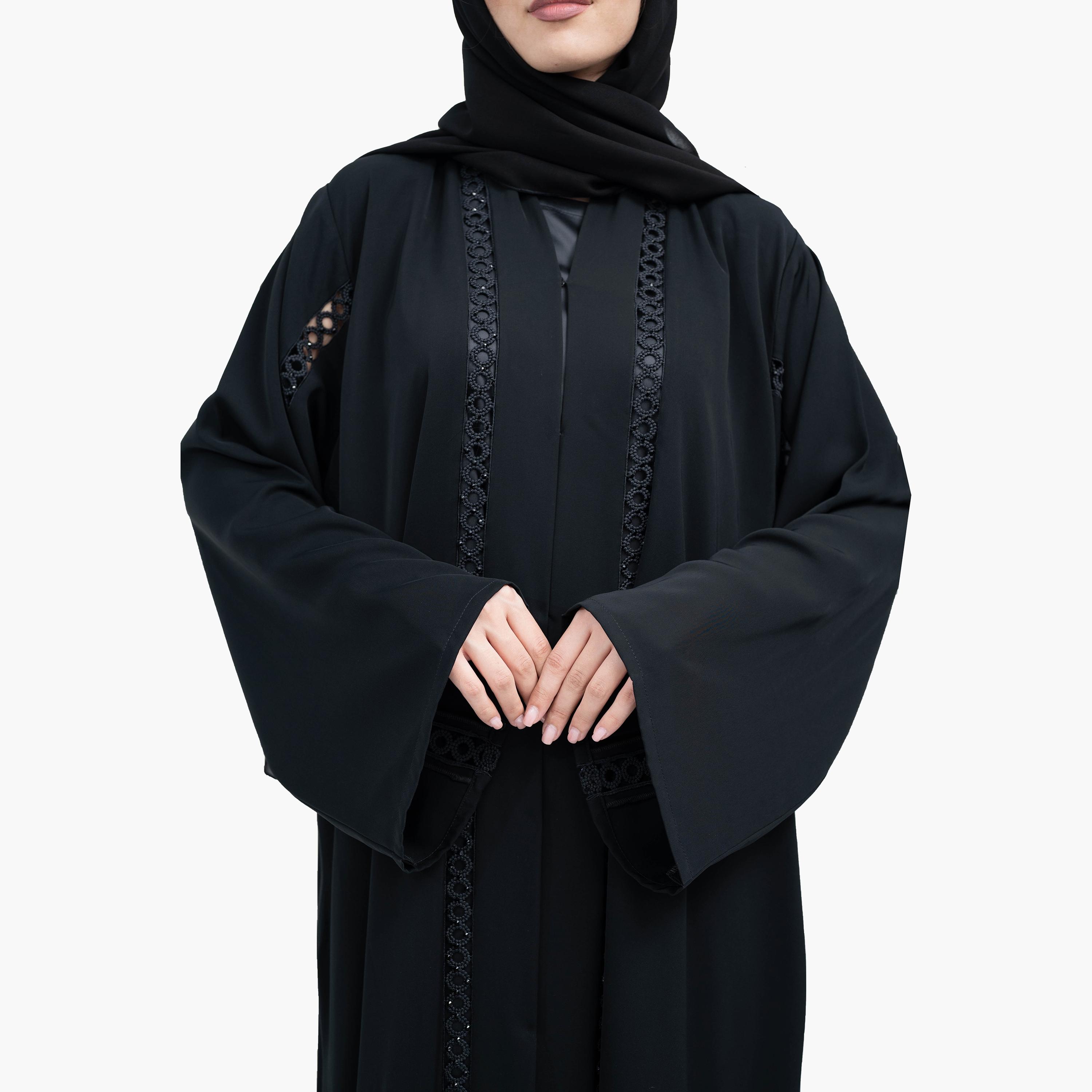 Buy Nukhbaa Stylish Black Intricate Cutwork Lace Detailing Wide Sleeves ...