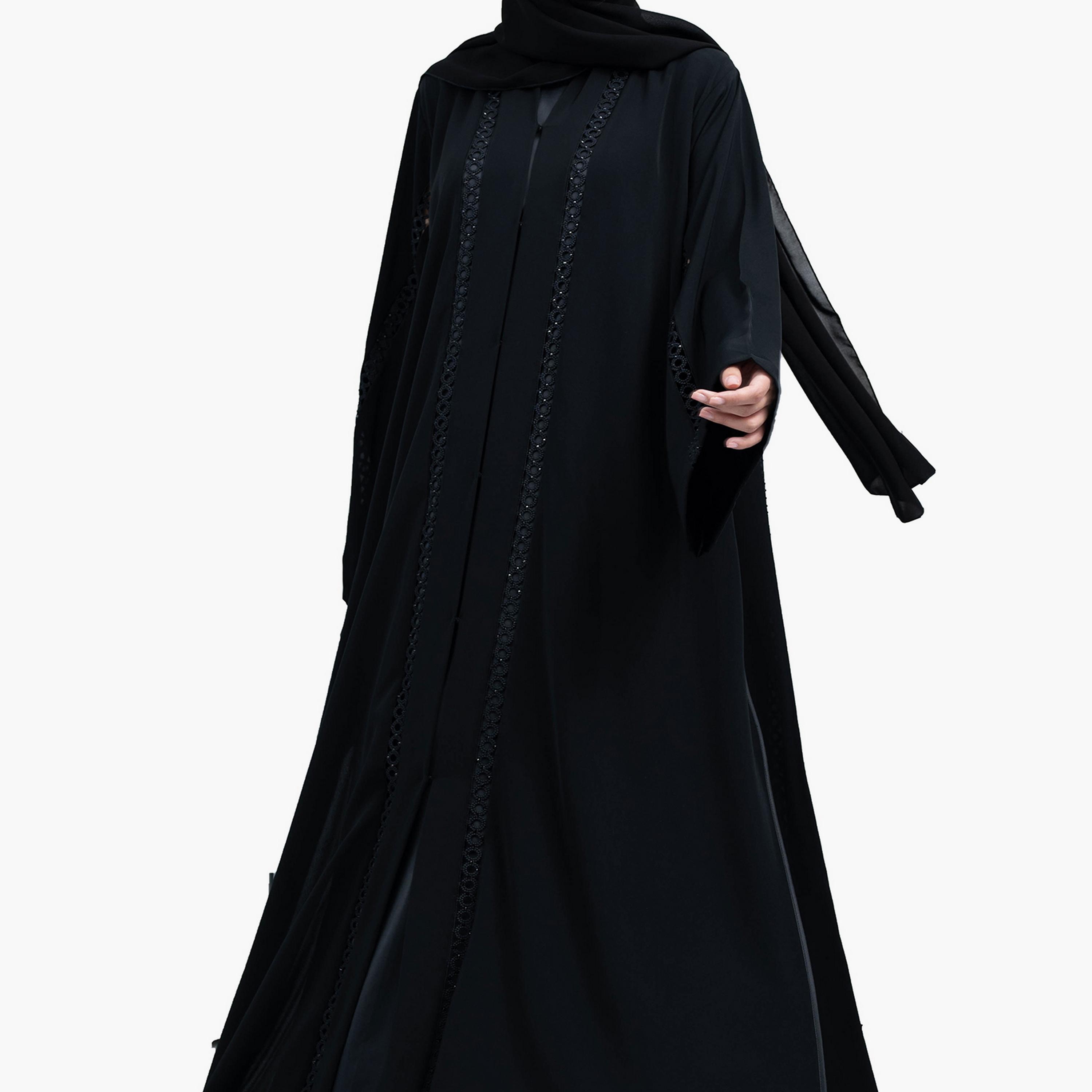 Buy Nukhbaa Stylish Black Intricate Cutwork Lace Detailing Wide Sleeves ...