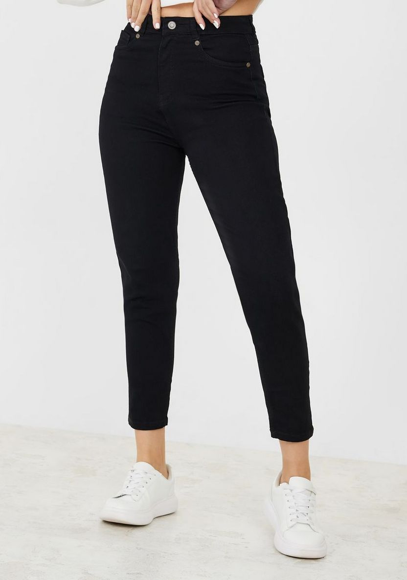 Shop Styli Solid High Rise Mom Jeans Online Centrepoint Kuwait