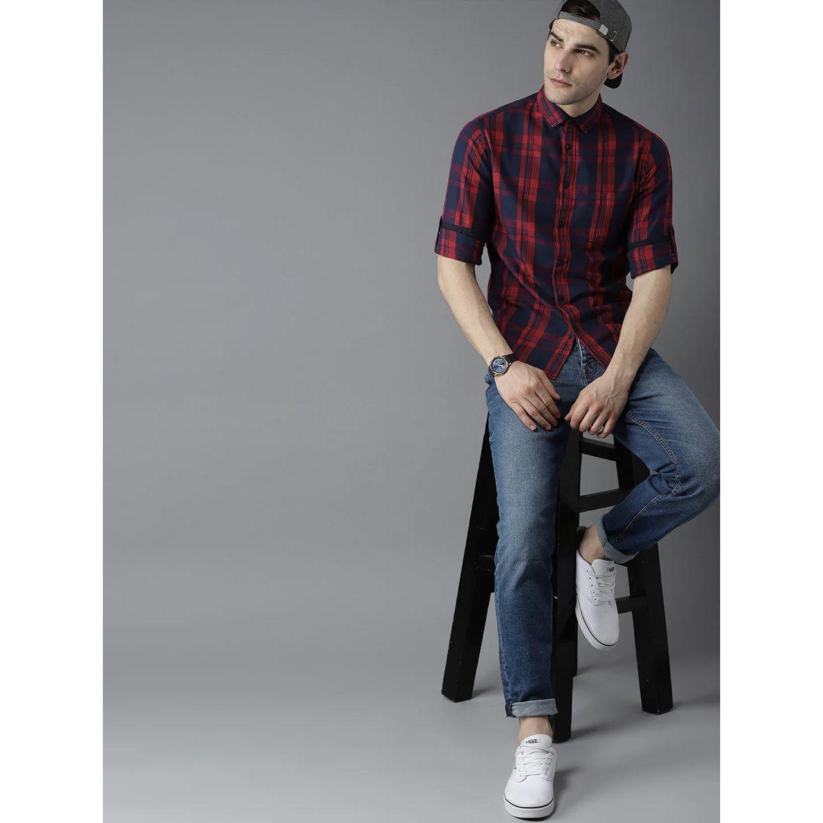Shop Dennis Lingo X Styli Plaid Checked Slim Fit Shirt with Roll Up ...