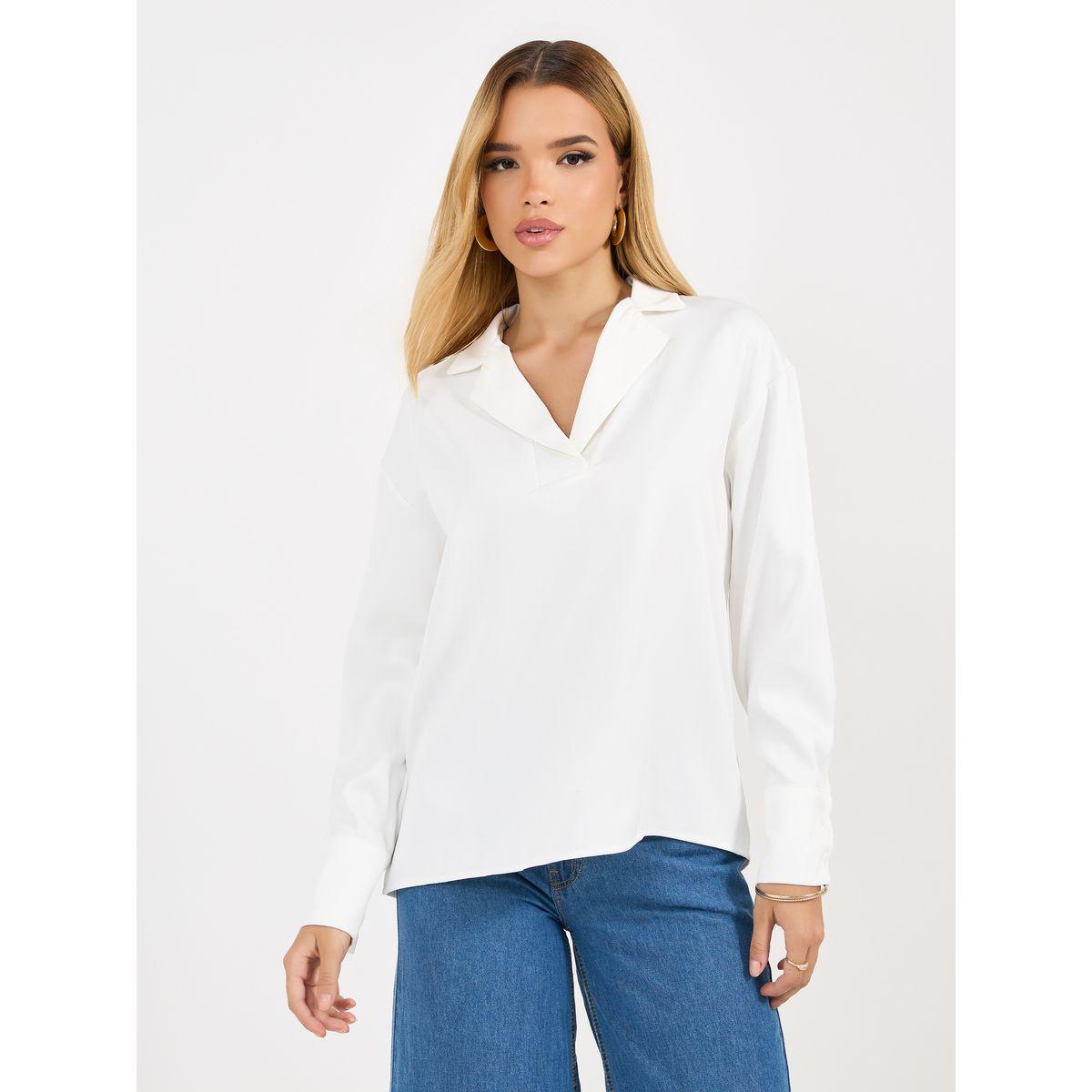 Buy Styli Notch Lapel Collar Top with Long Sleeves Online | Centrepoint ...