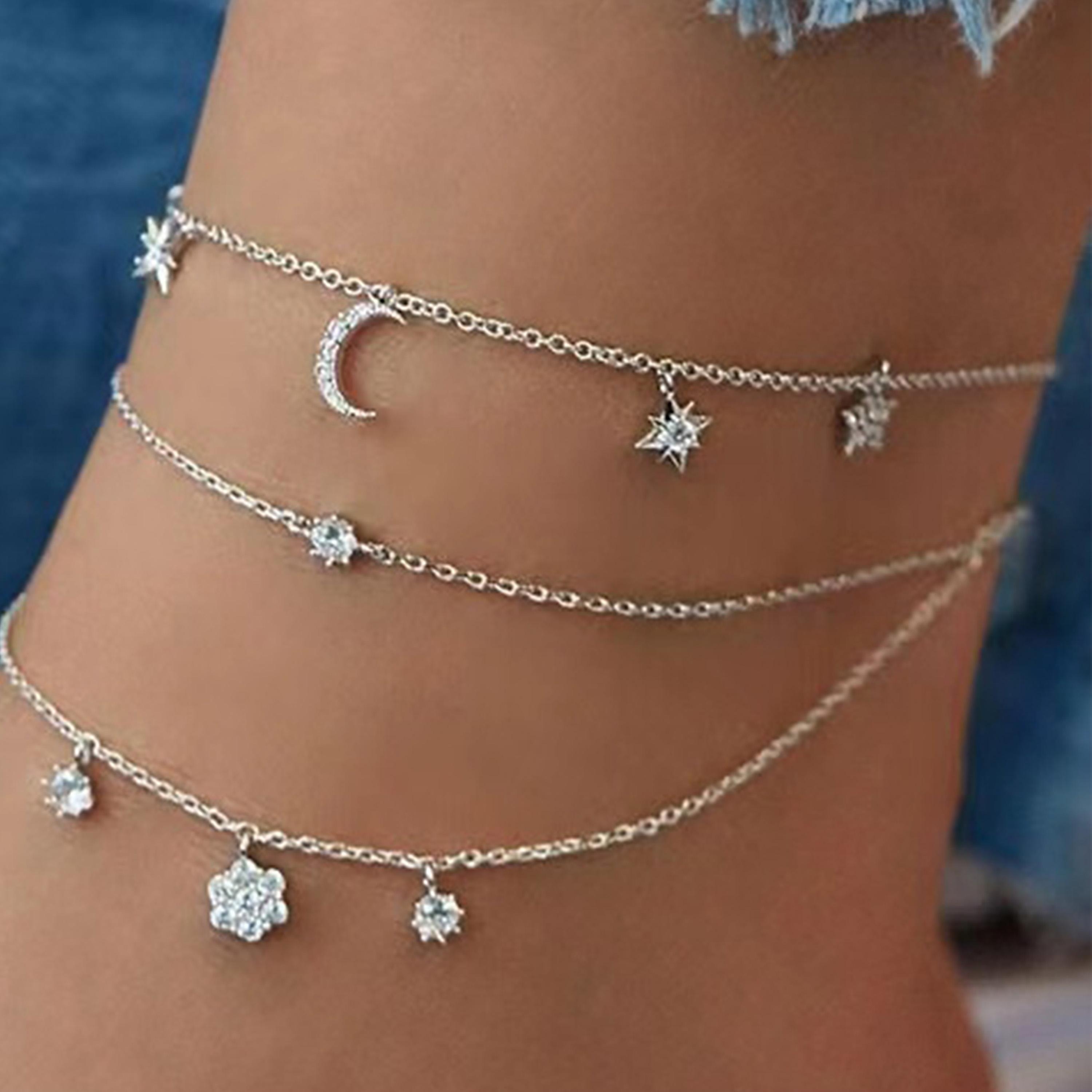 Buy Styli Moon & Star Drop Layered Anklet Online | Centrepoint UAE
