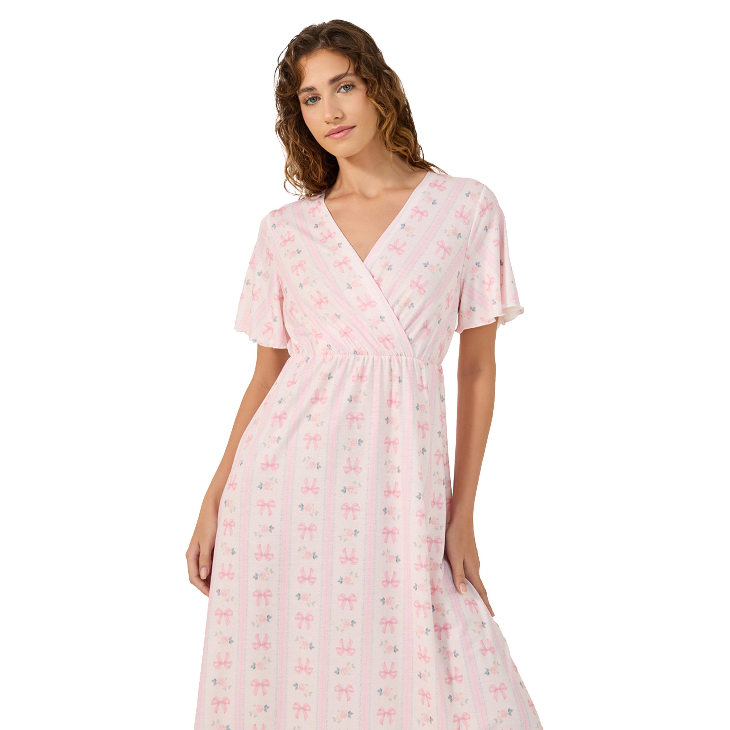 Shop Styli All-Over Bow Print V-Nek Wrap Nightdress Online ...