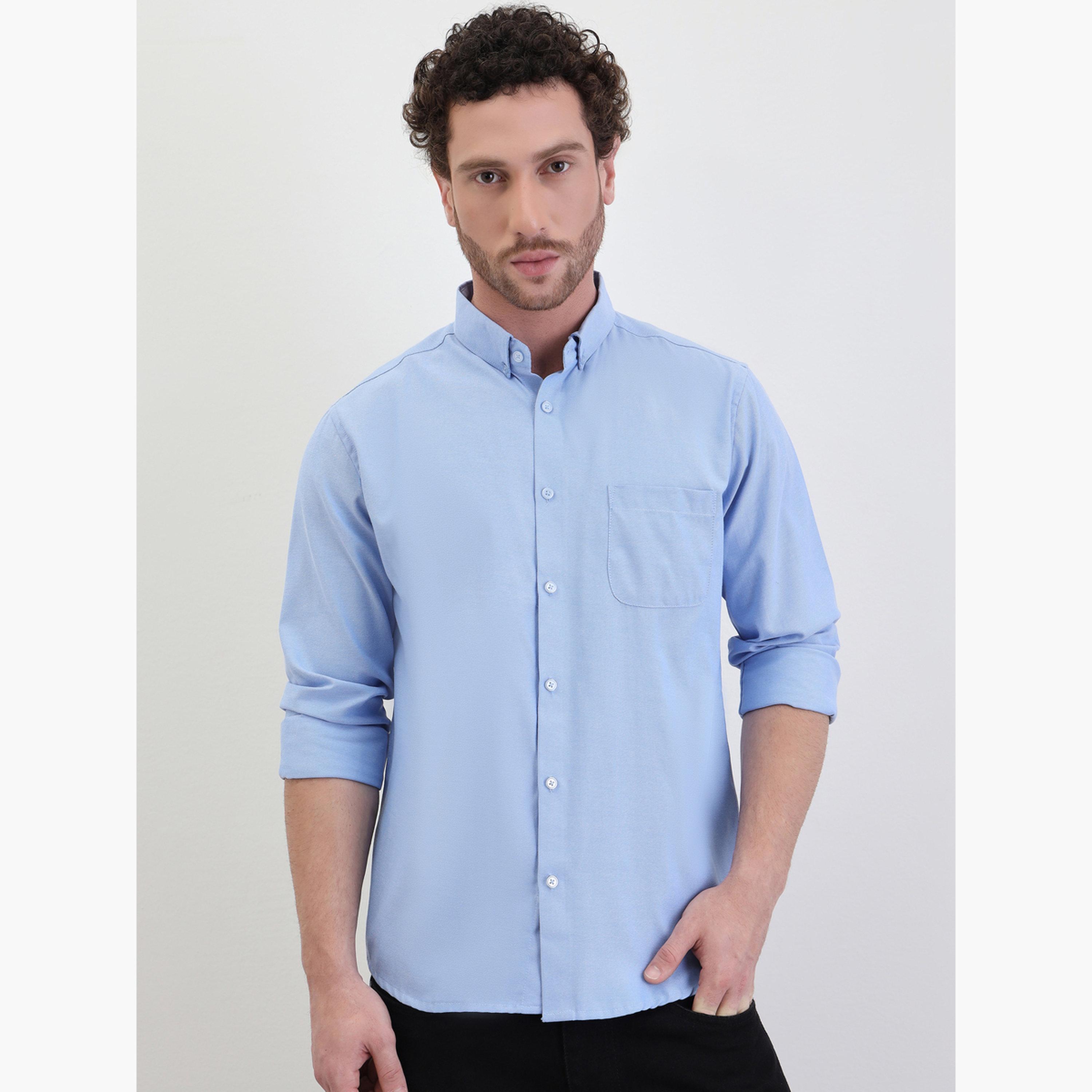 Shop Styli Men Solid Oxford Regular Fit Spread Collar Shirt Online ...