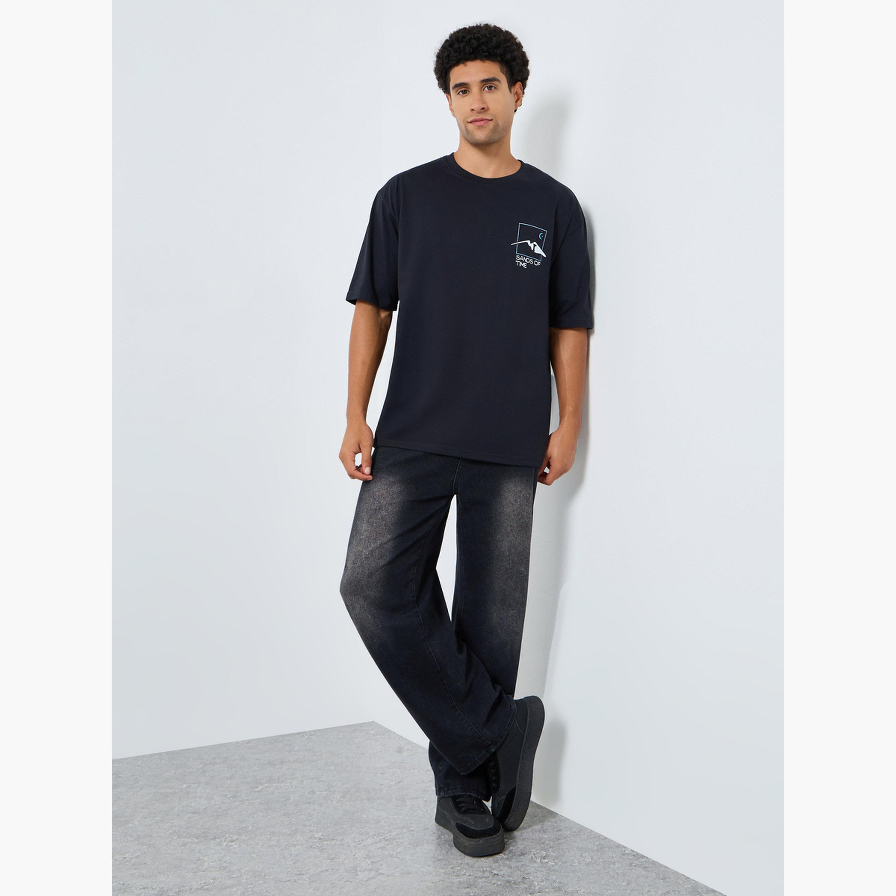 Shop Styli Men Black Graphic Print Oversized T-Shirt Online ...