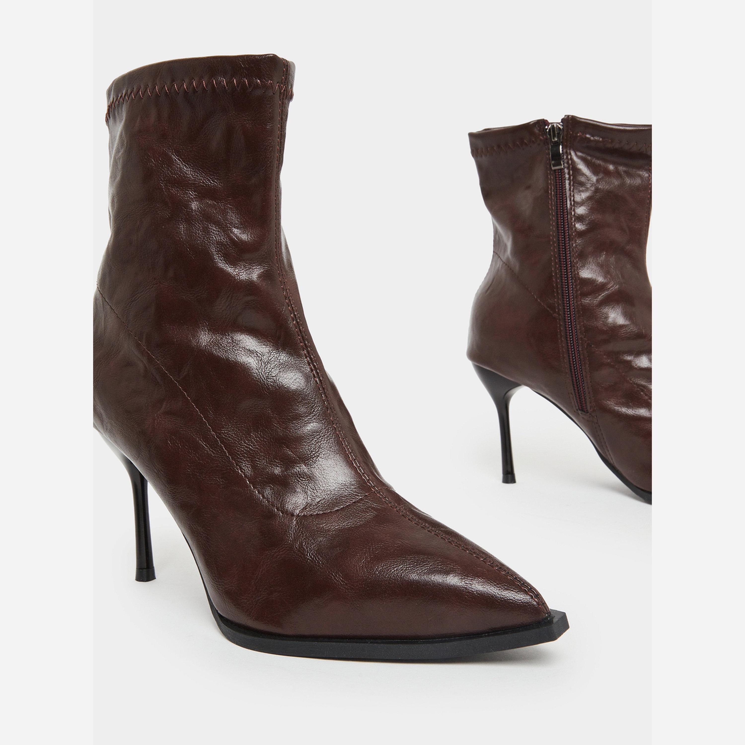 Buy Take Two Women Burgundy Leather Ankle Boots Online | Centrepoint Qatar