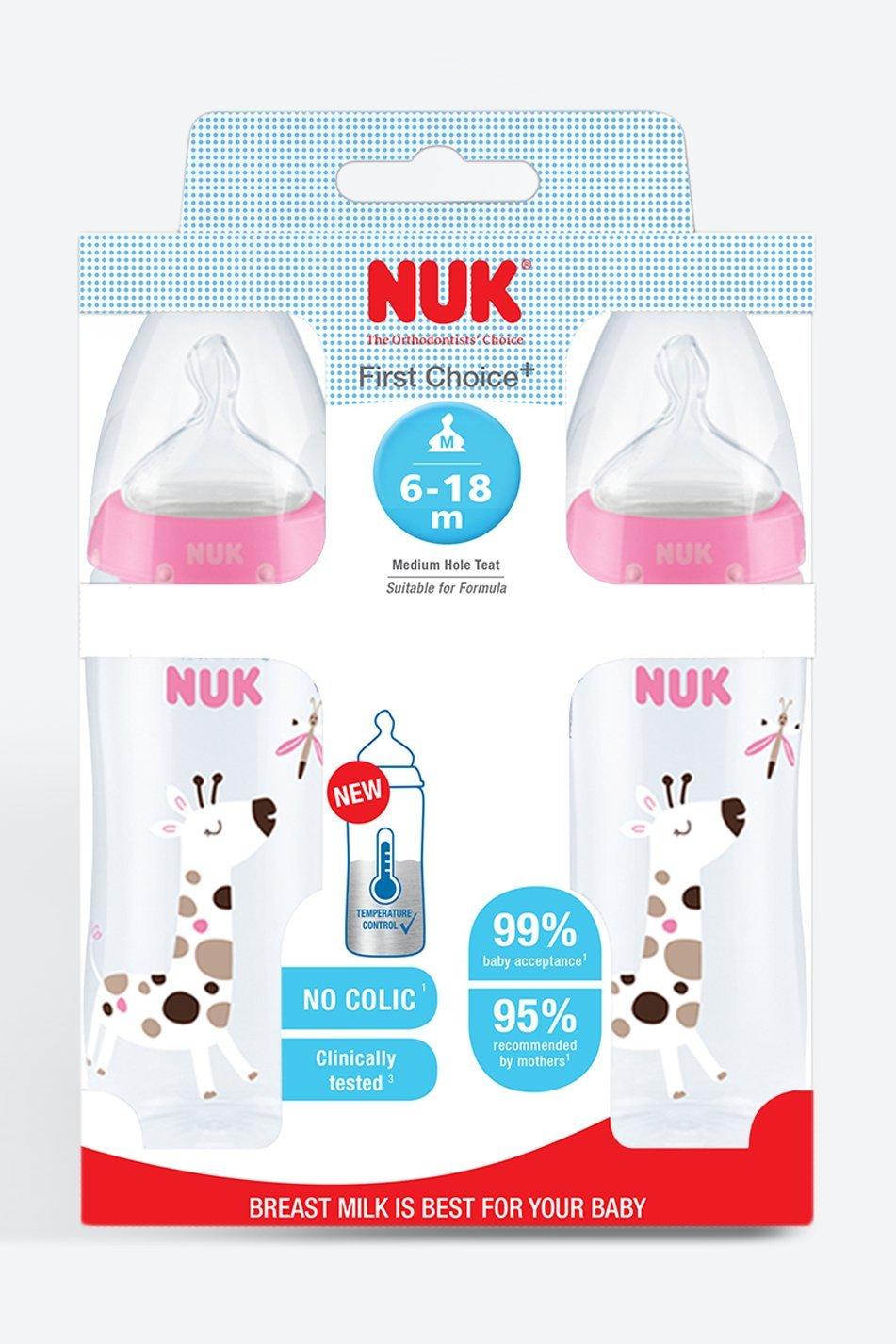 Nuk First Choice Temperature Control Bottle 6-18 Months 2 Pack 300ml