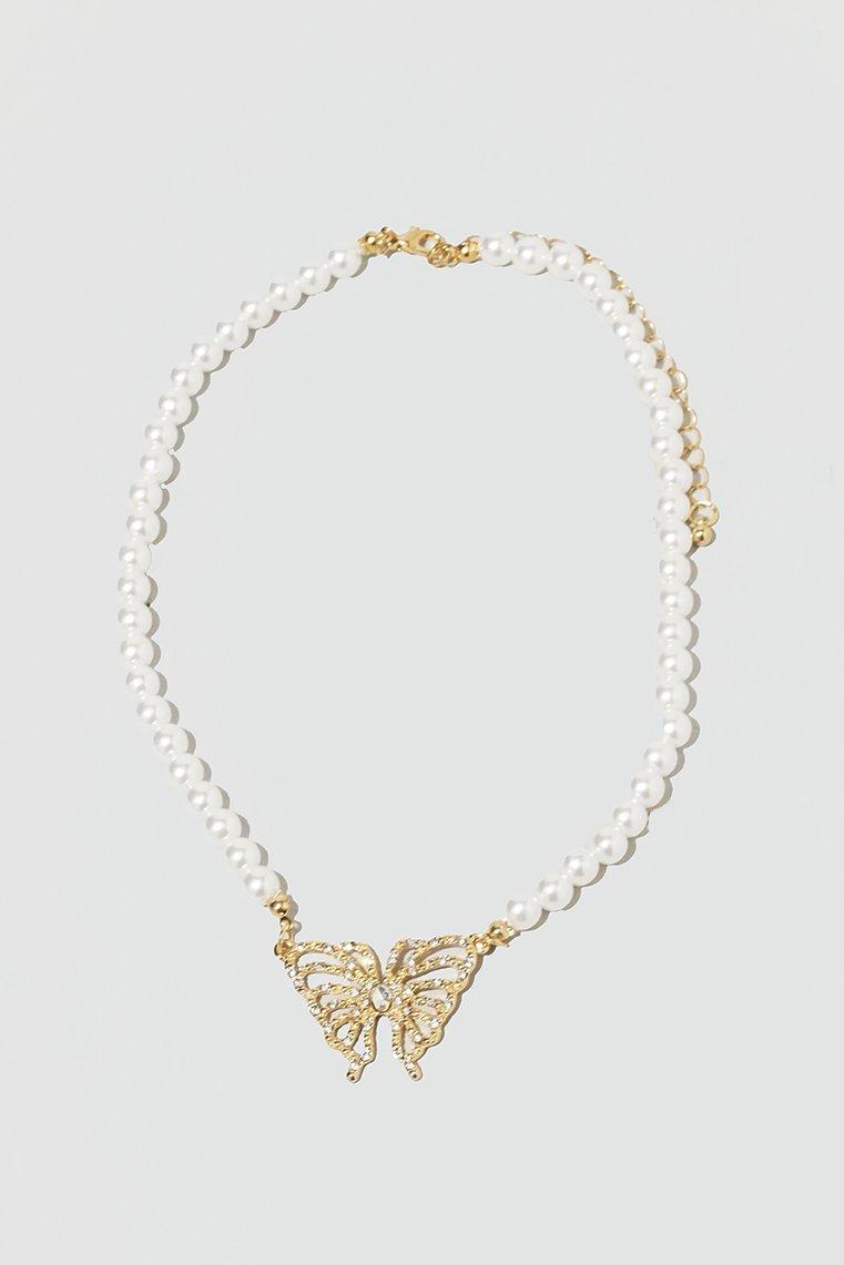 Oyster Bead Butterfly Necklace