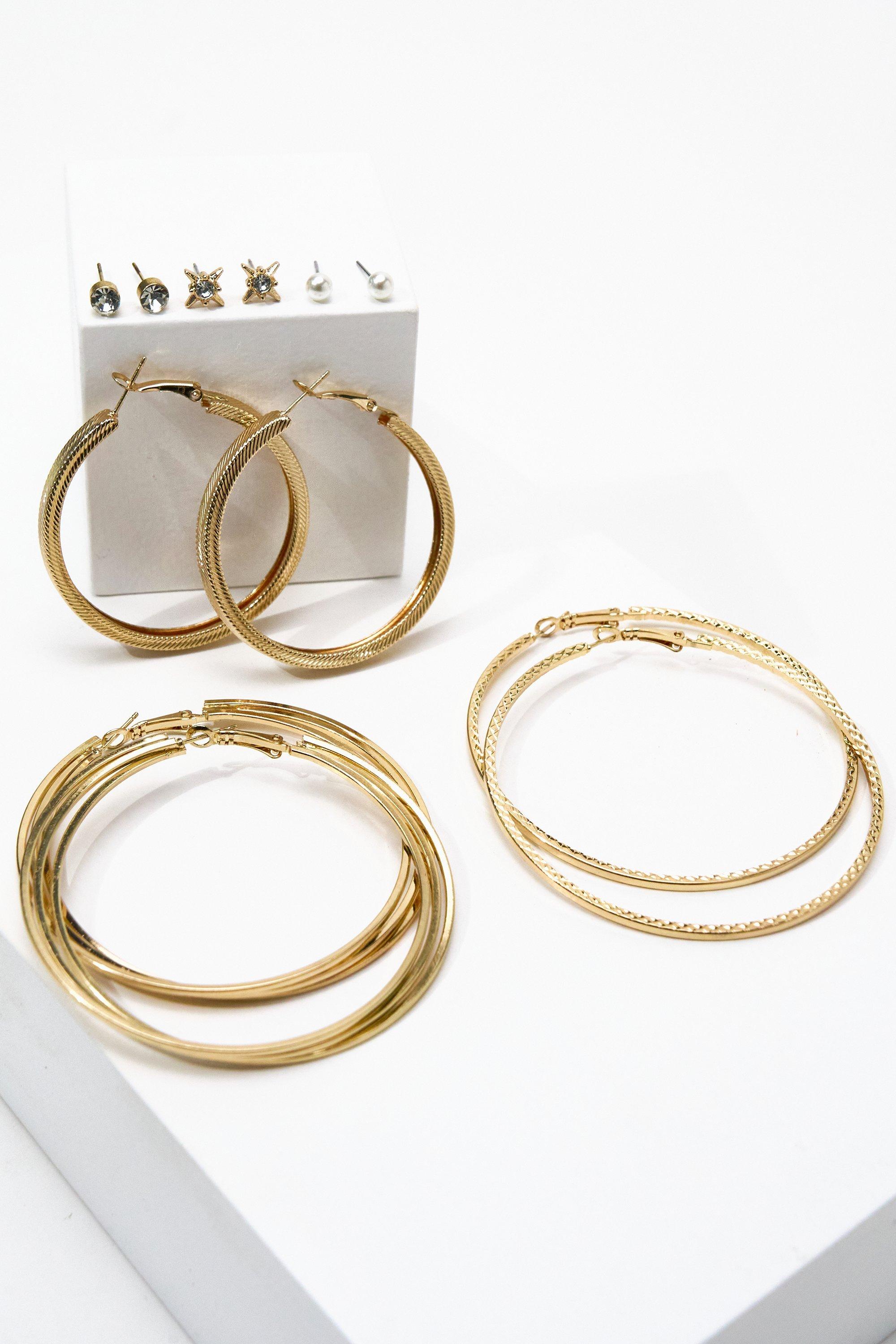 6 Pack Hoop And Stud Earrings