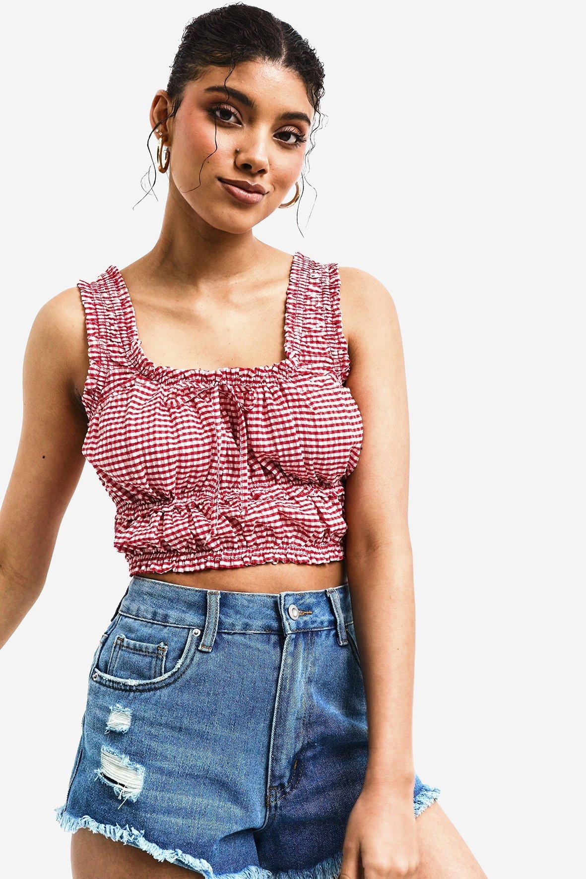 Gingham Ruched Cami Top