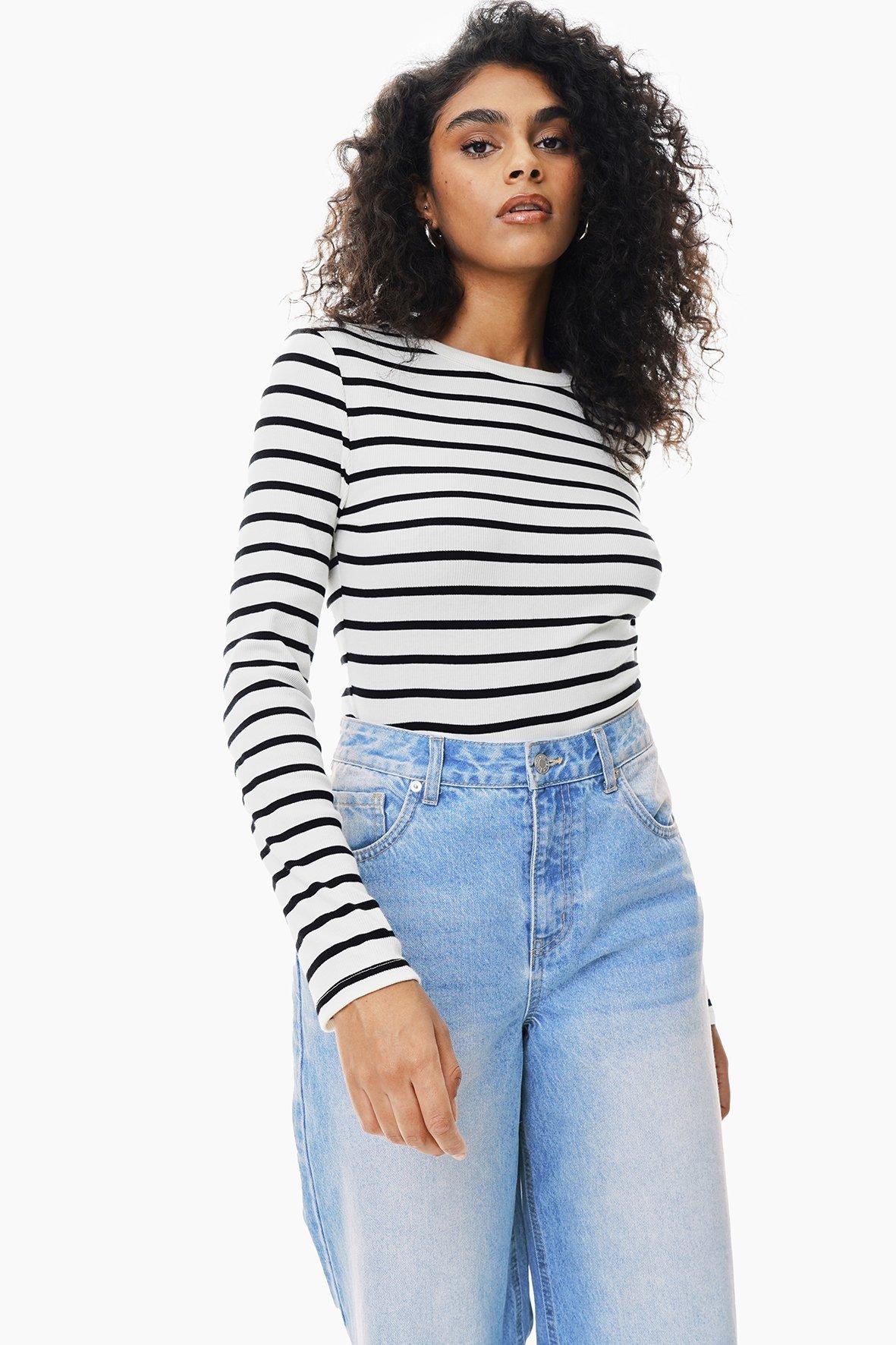Ribbed Stripe Long Sleeve Top