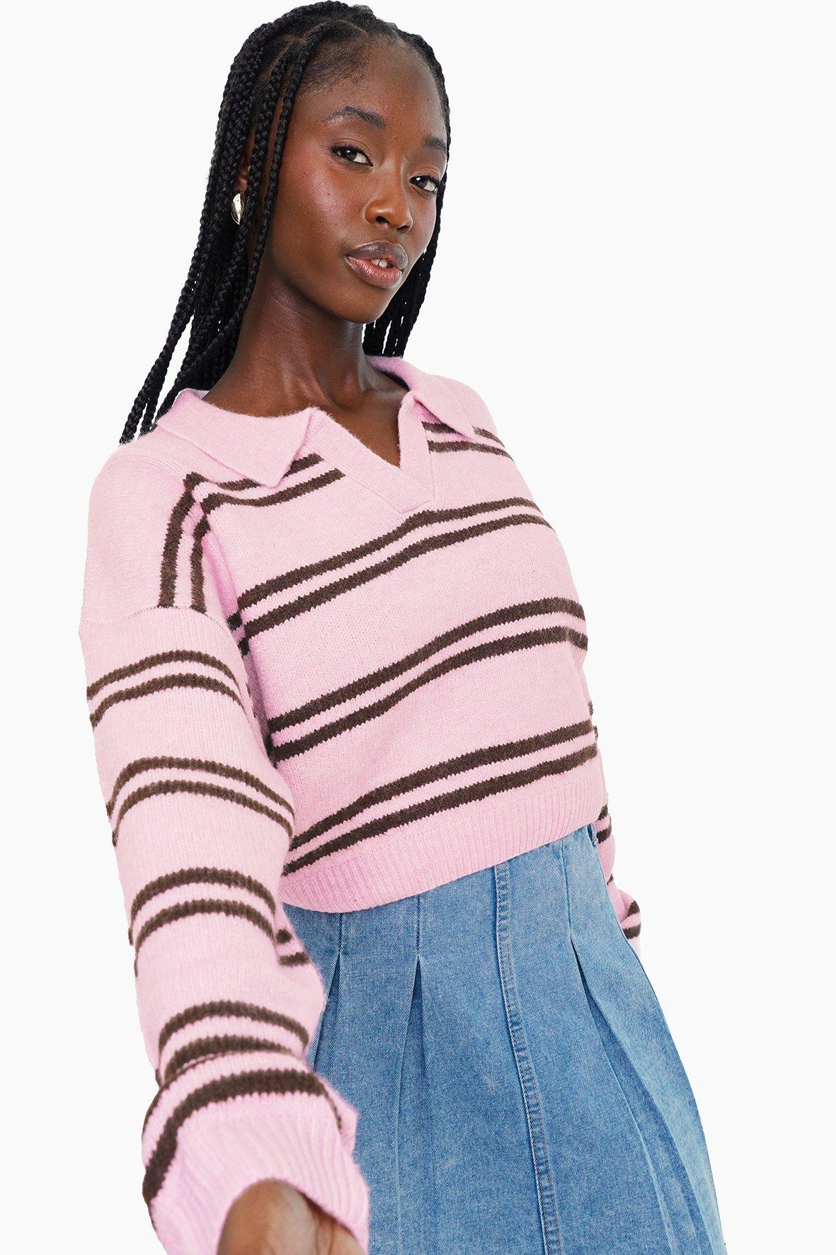 Stripe Johnny Collar Knit