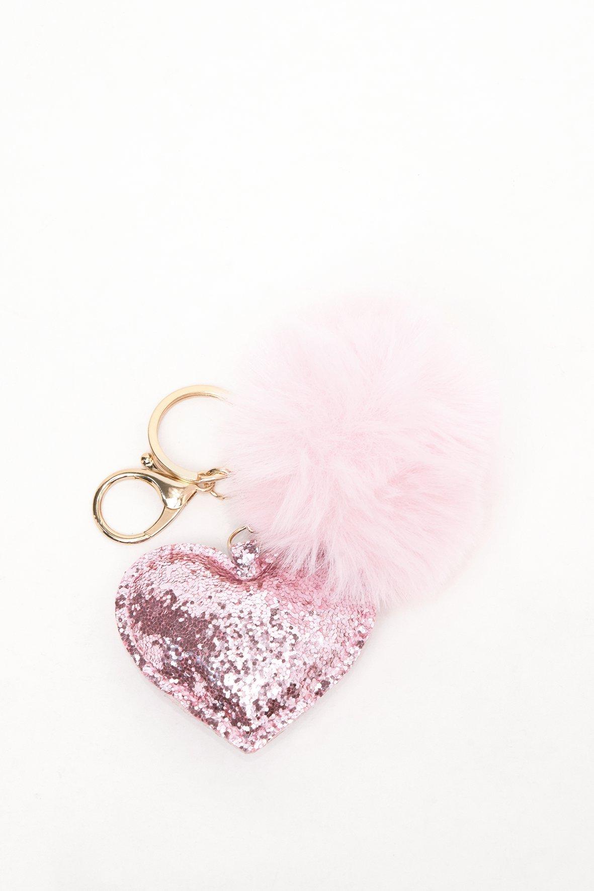 Keyring - Fluffy Ball and Bling Heart