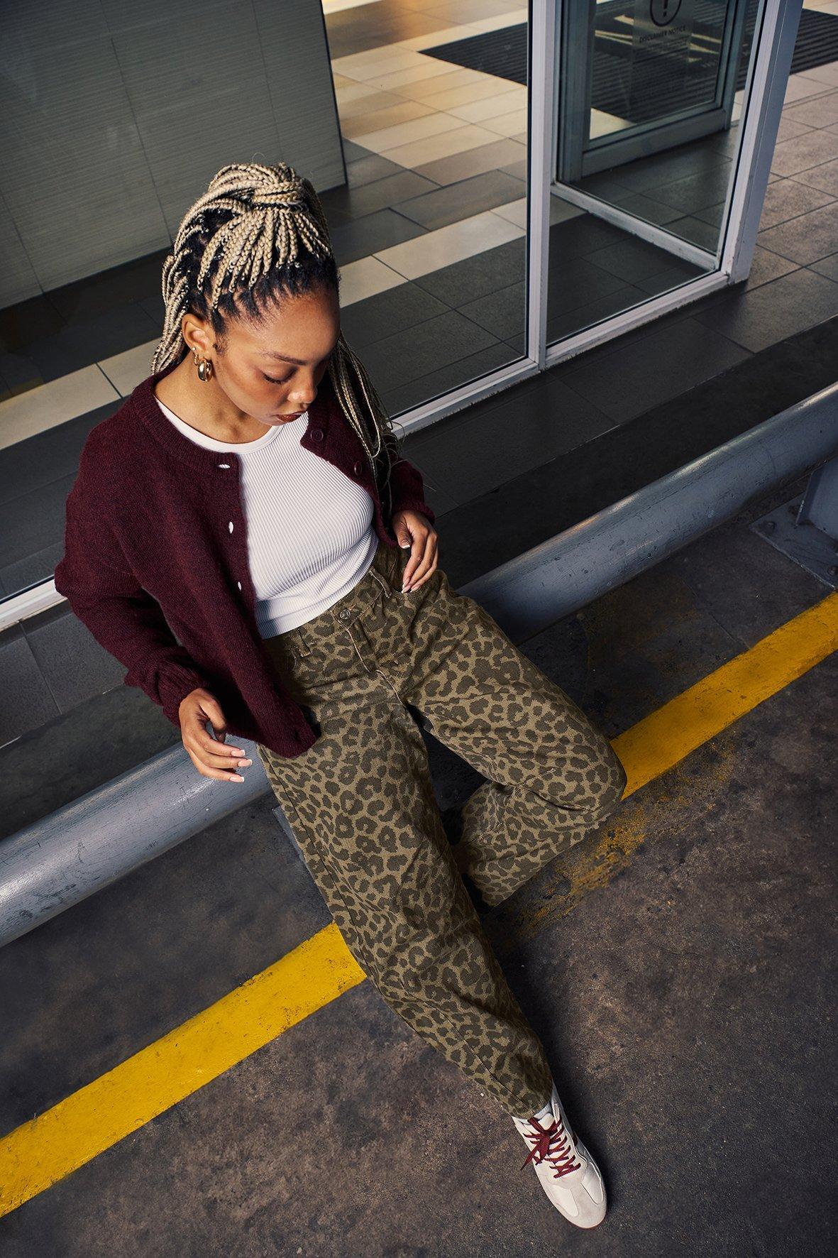 Leopard Print Barrel Denim