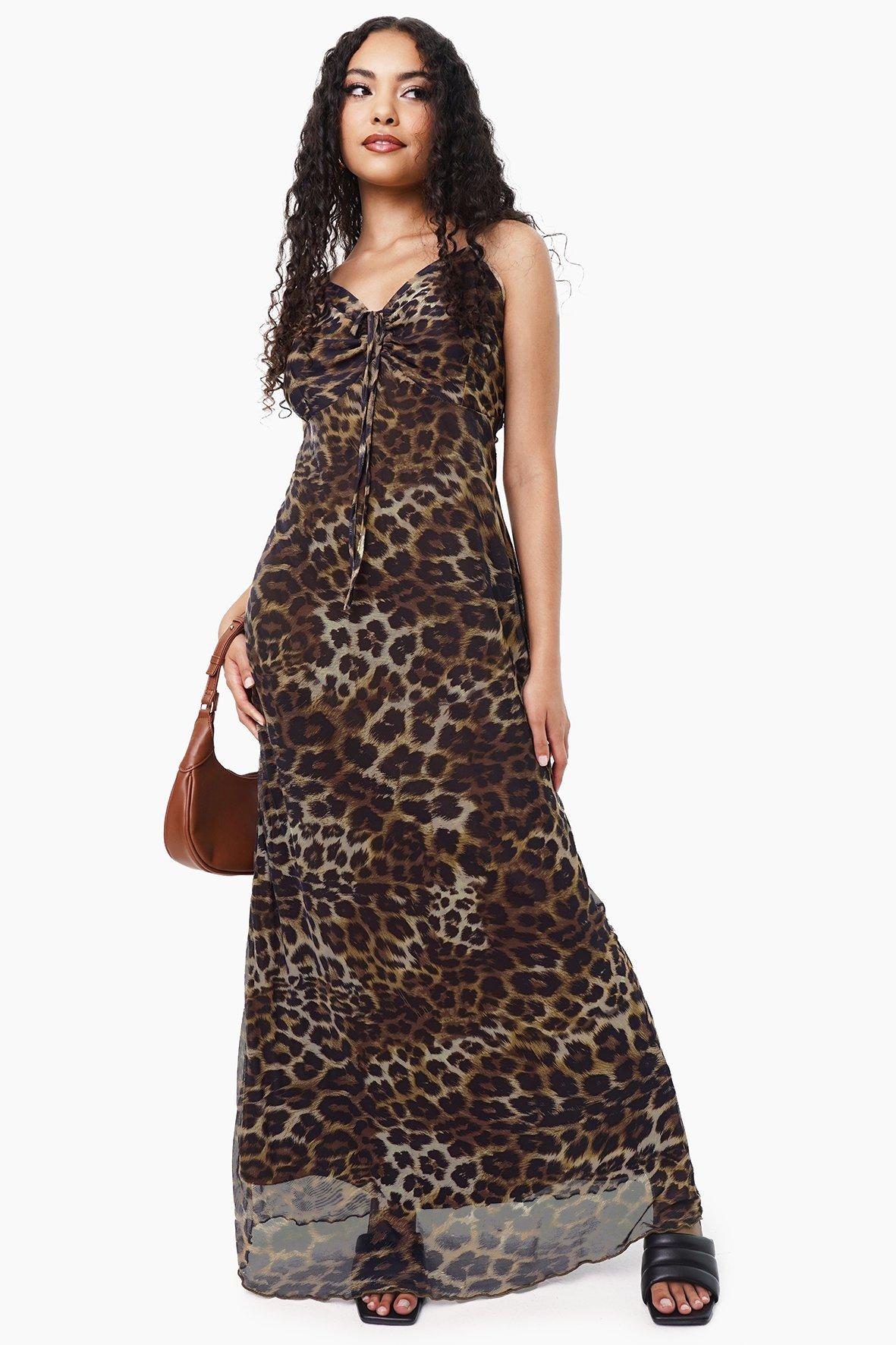 Leopard Print Mesh Slip Dress