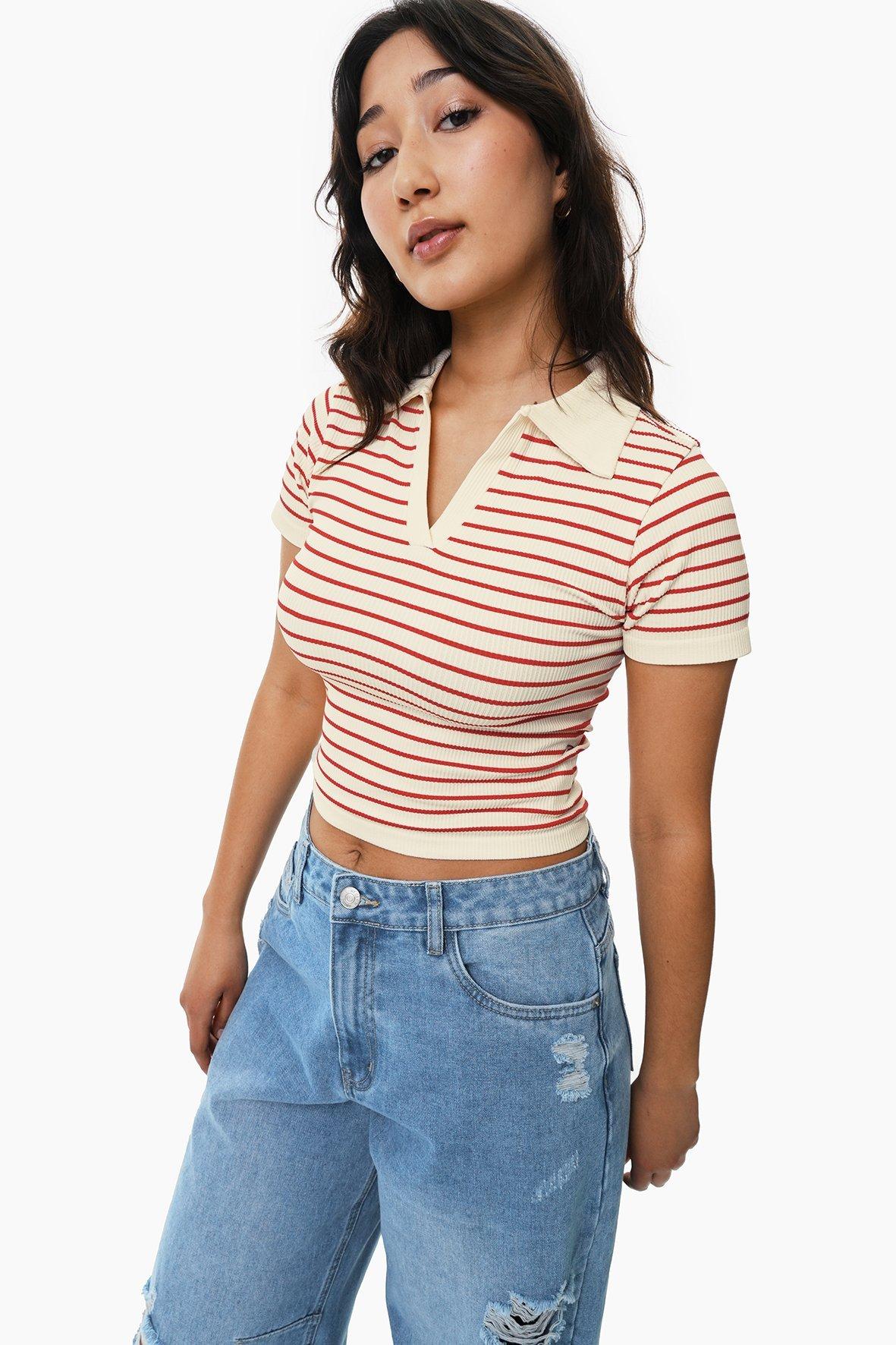 Stripe Seamless Johnny Collar Top
