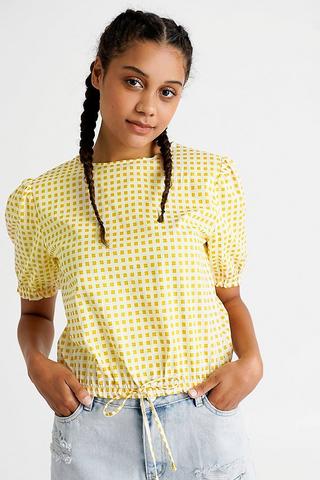 Check Puff Sleeve Top