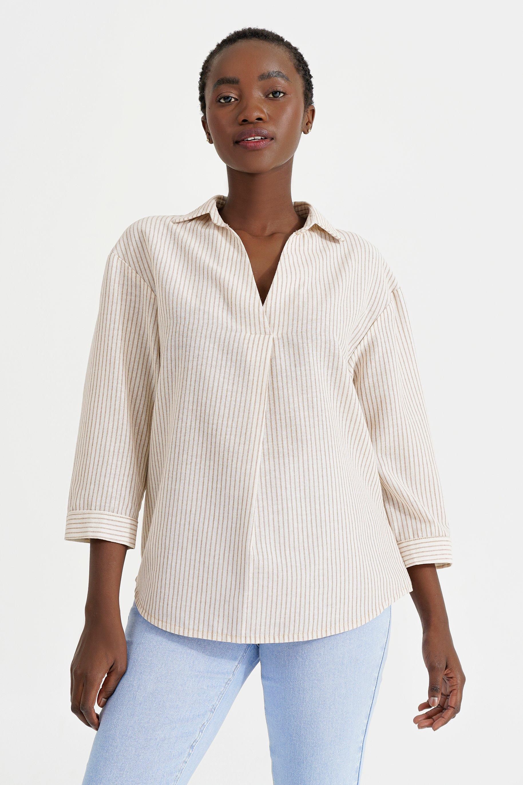 Stripe Linen Henley Shirt