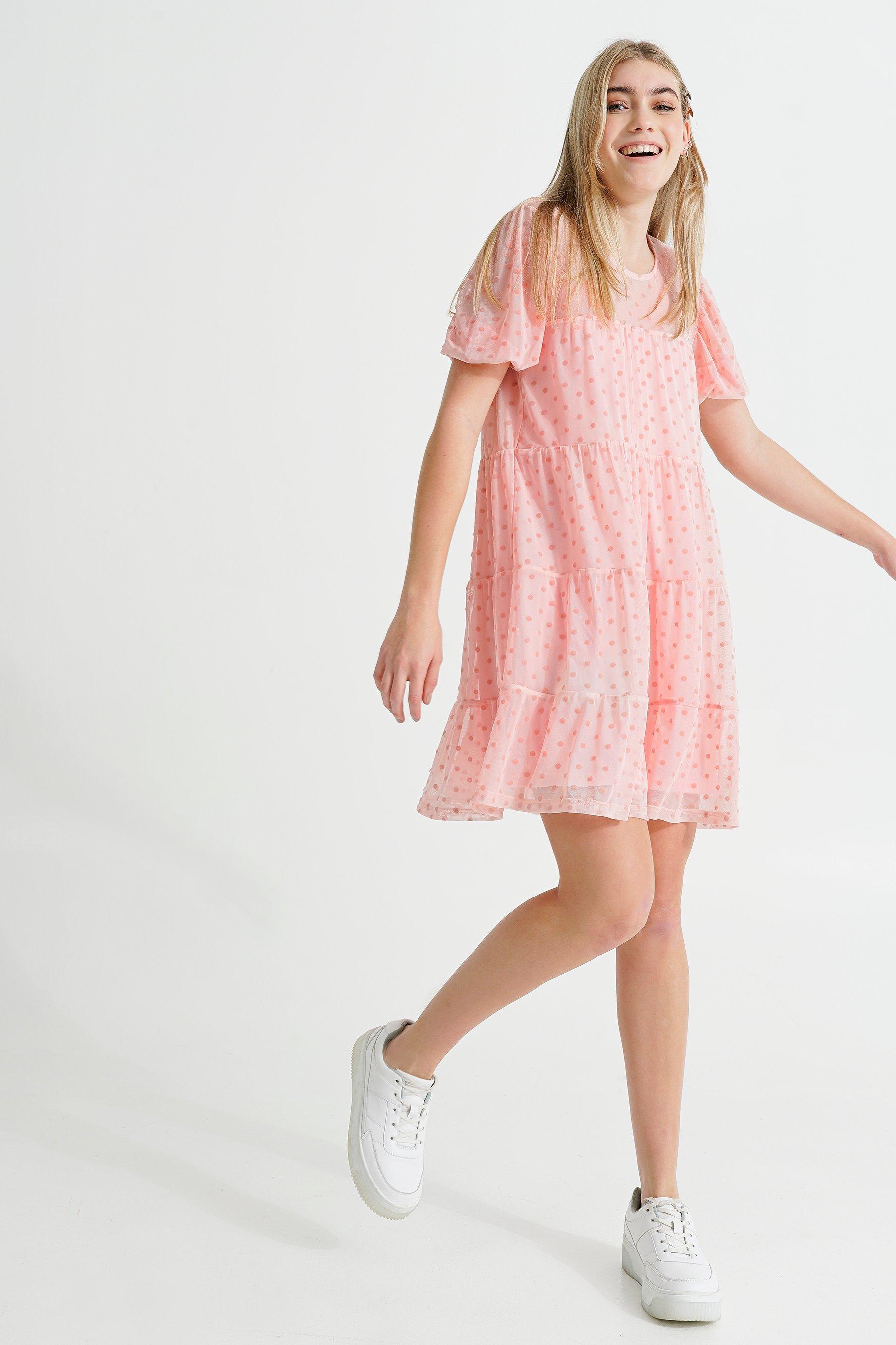 Dobby Mesh Trapeze Dress