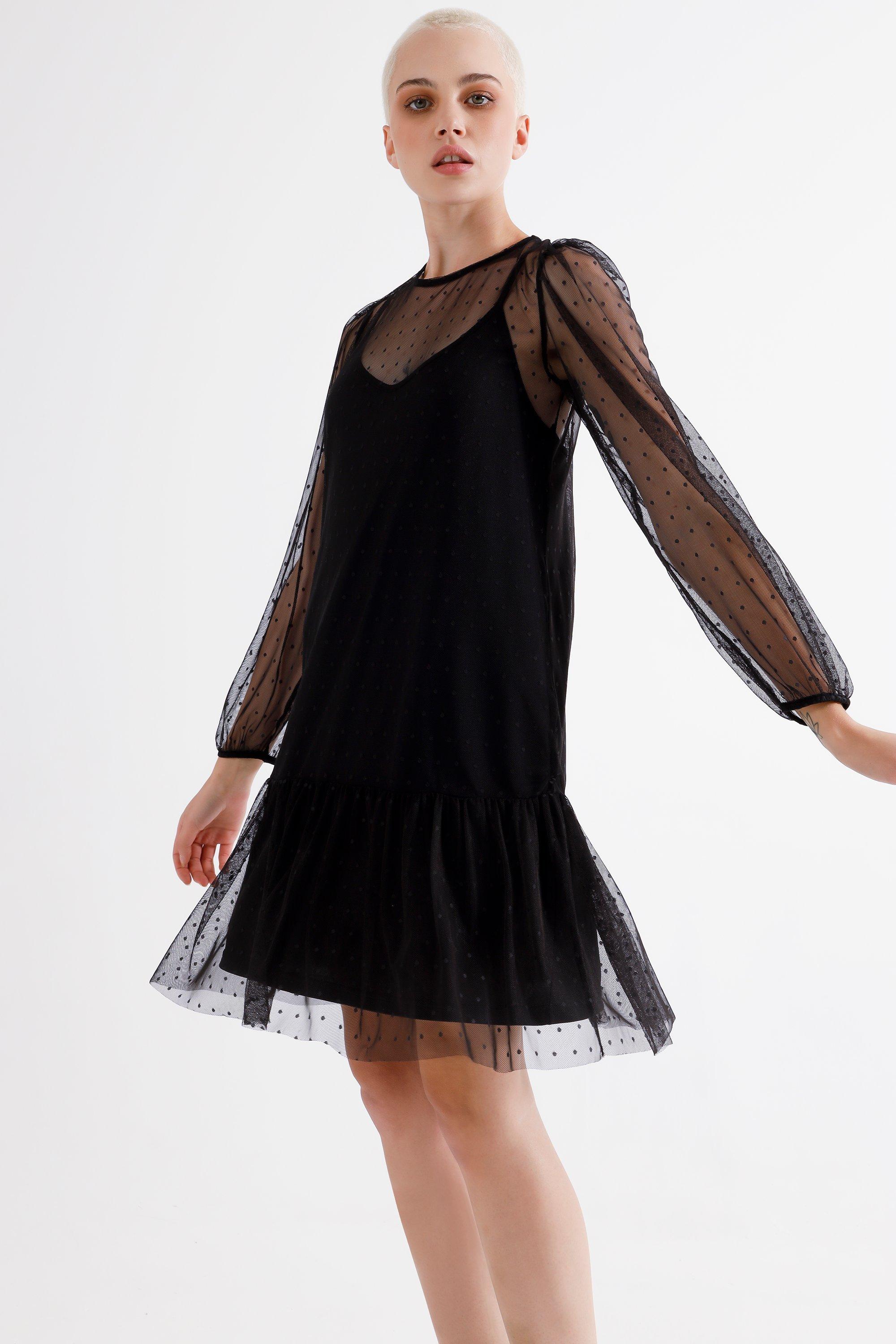 Dobby Mesh Drop Waist Dress