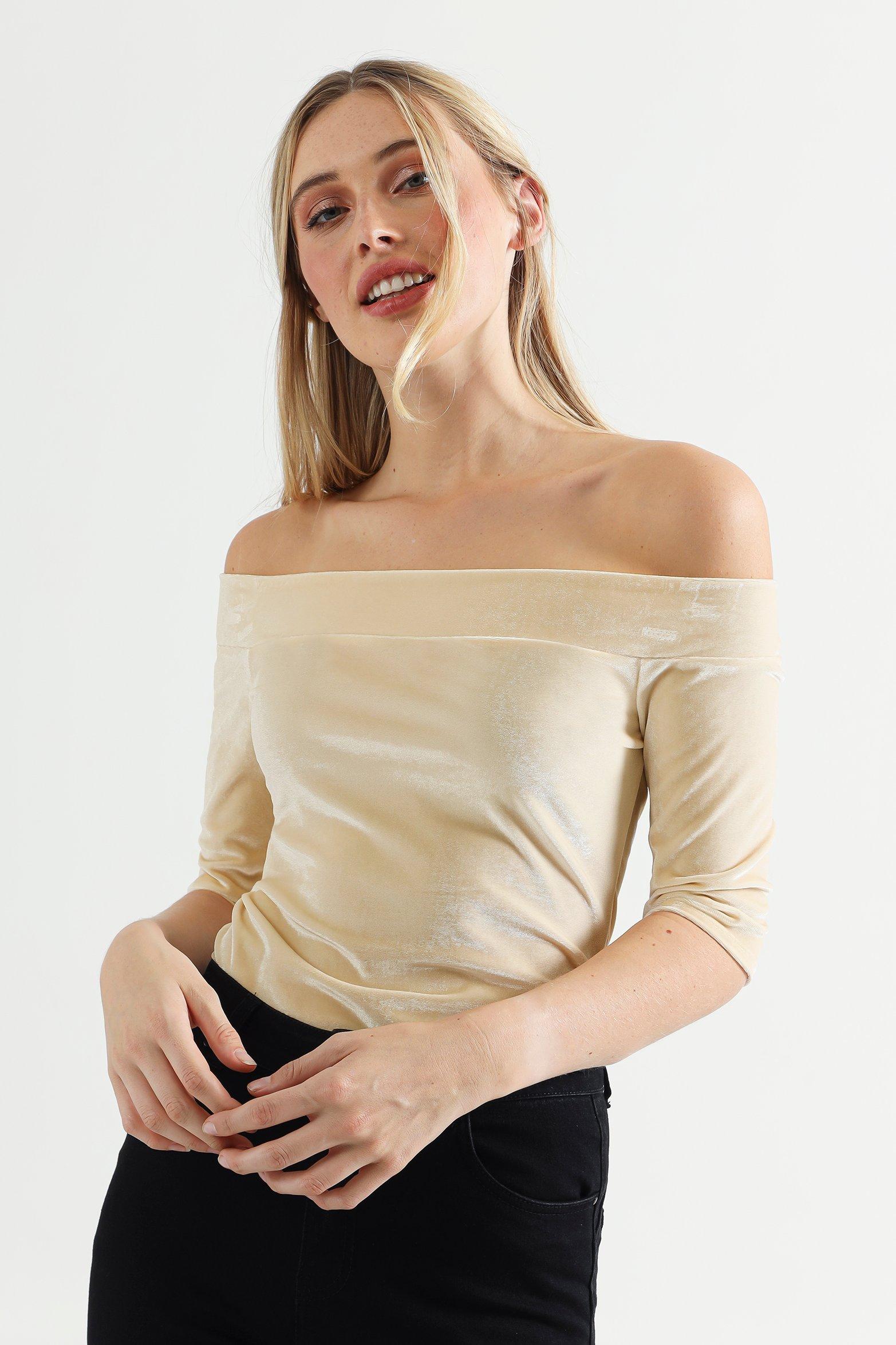 Velour Off Shoulder Top