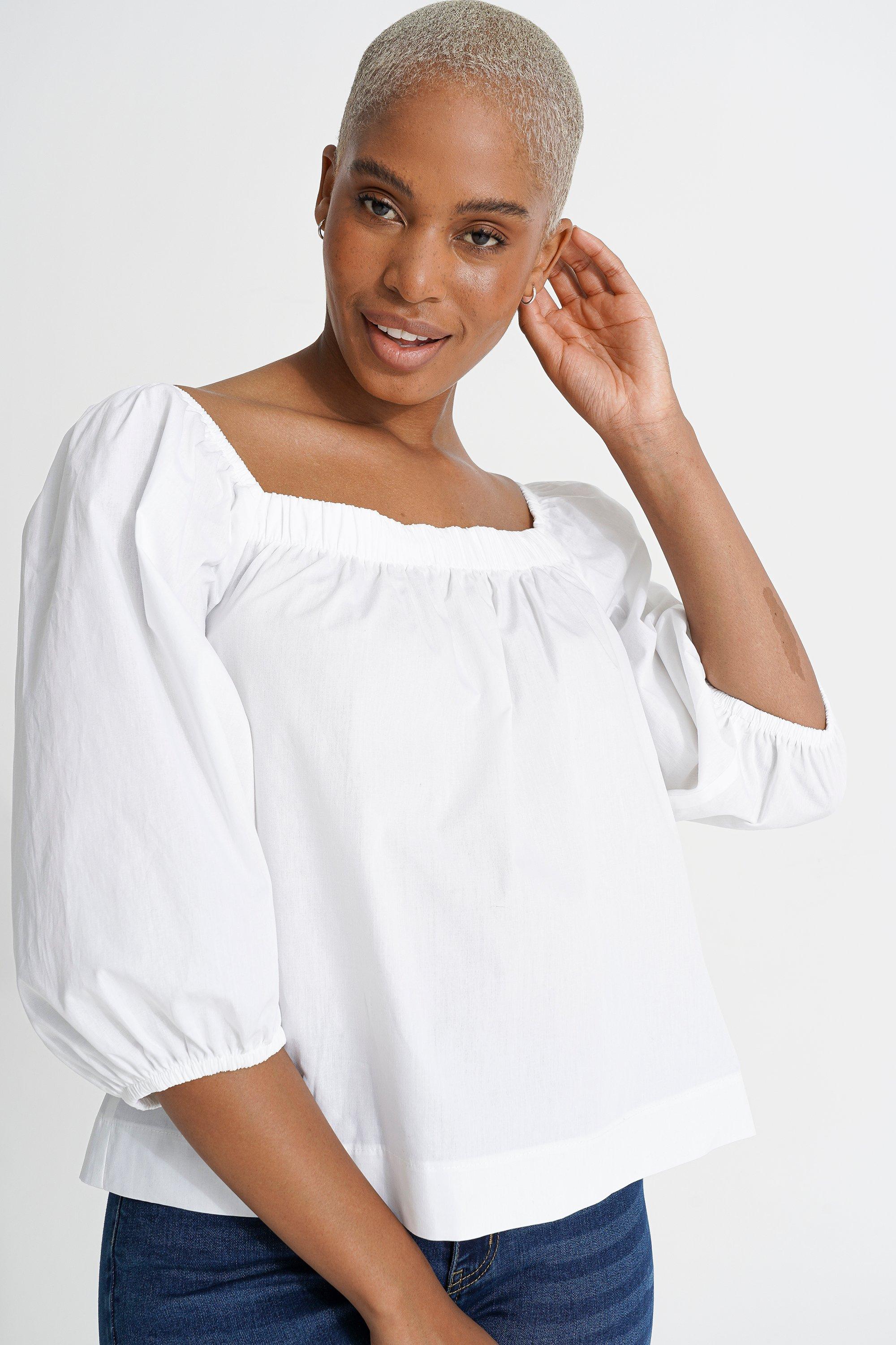 Poplin Puff Sleeve Top