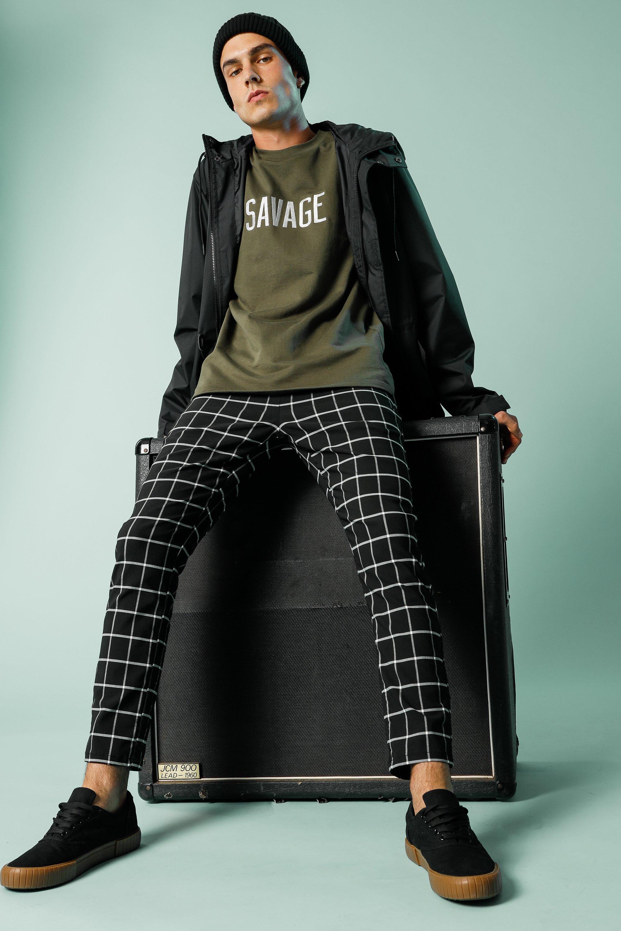 Skinny Fit Check Pants