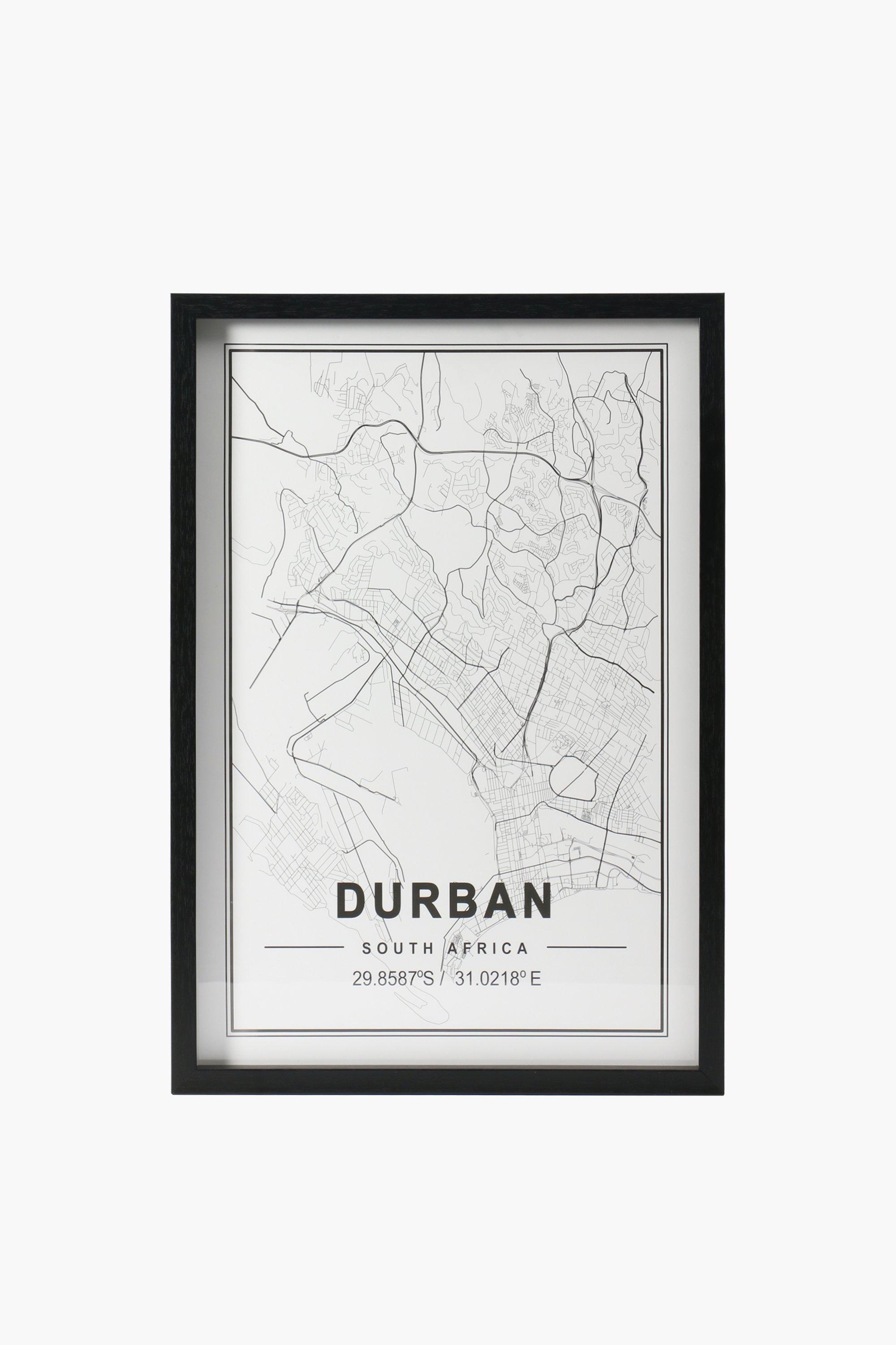 Framed Durban Map, 40x60cm