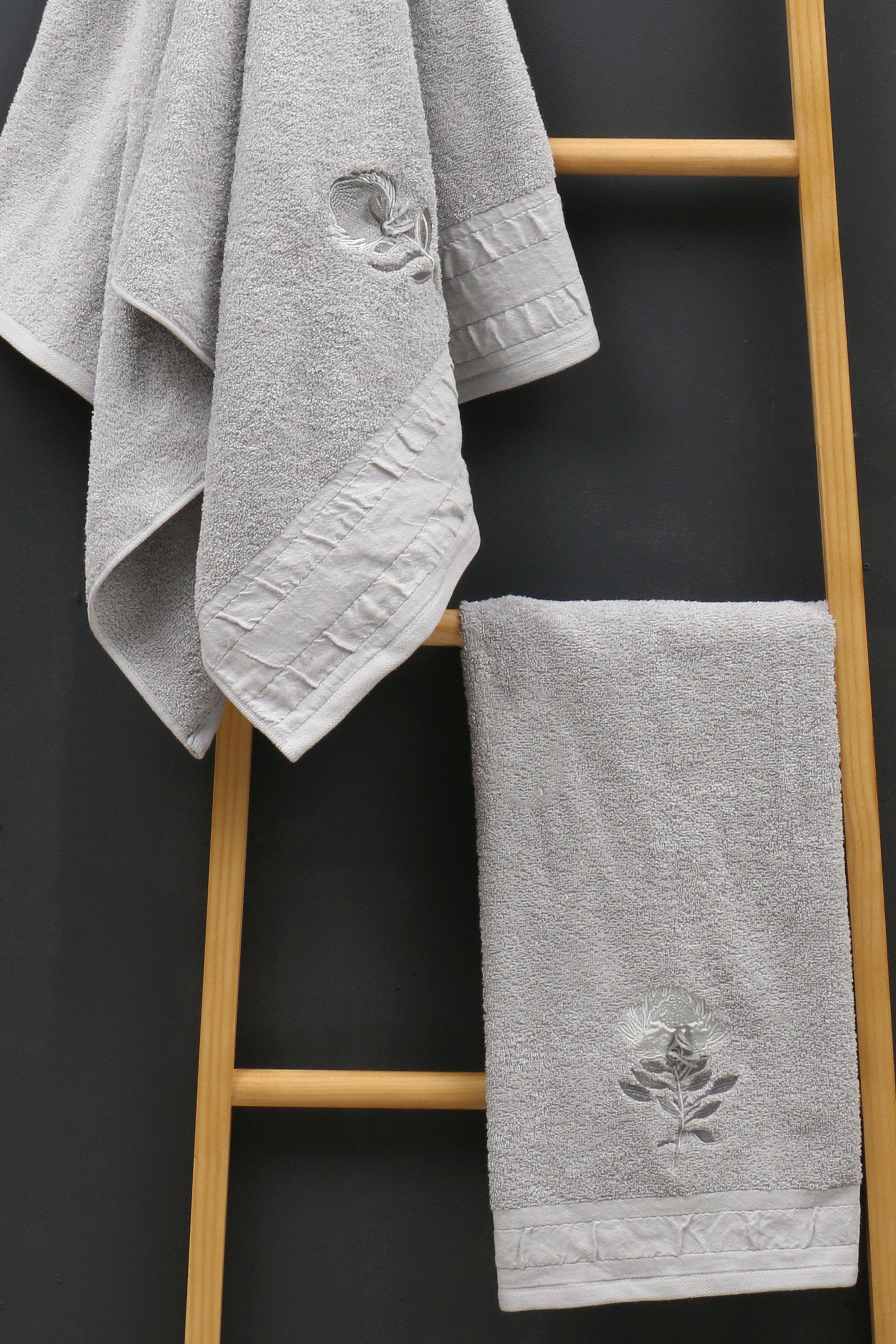 Cotton Terry Embroidered Protea Bath Sheet