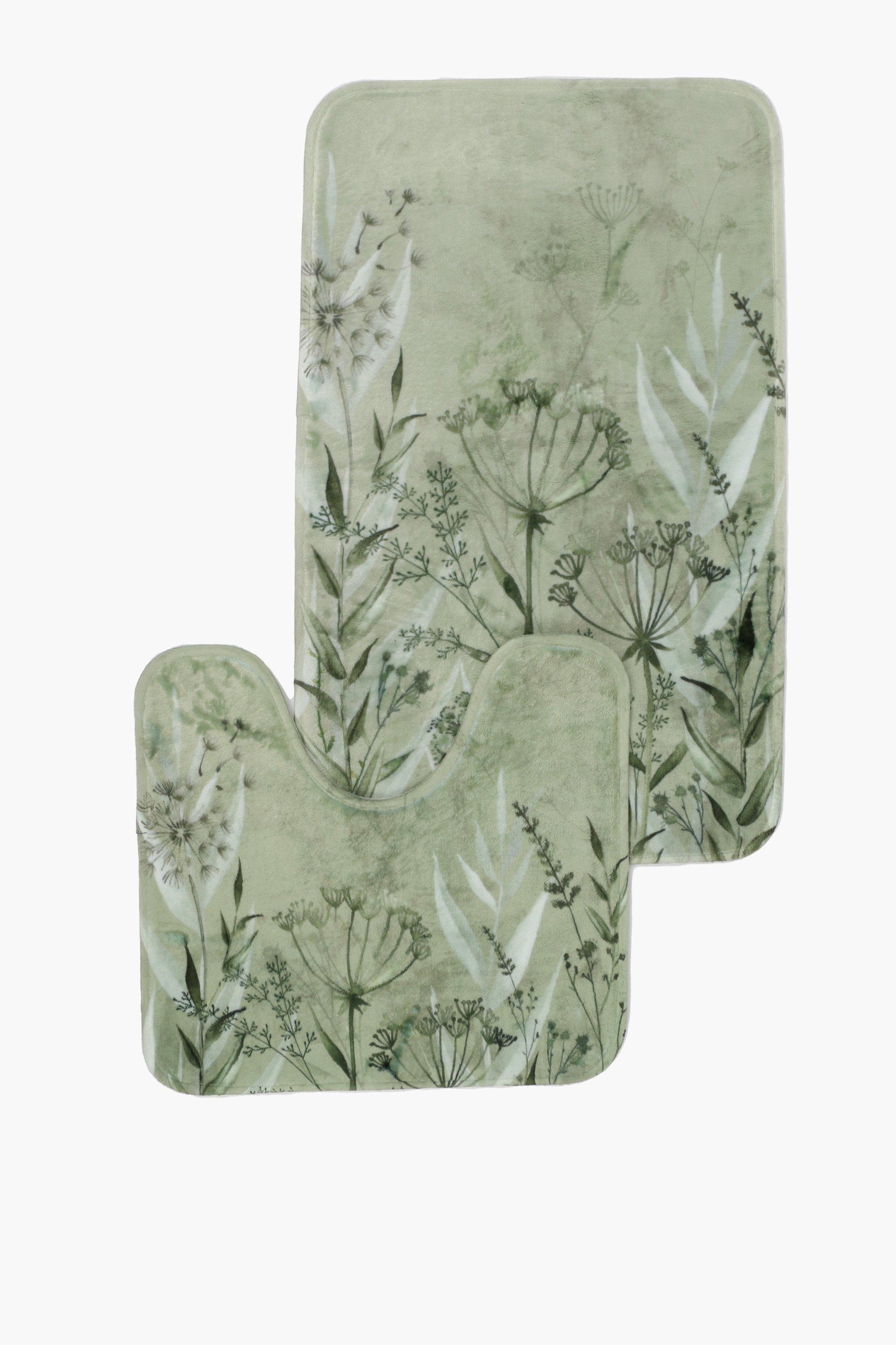 Printed Pvc Botanical 2 Pack Bath Mat Set