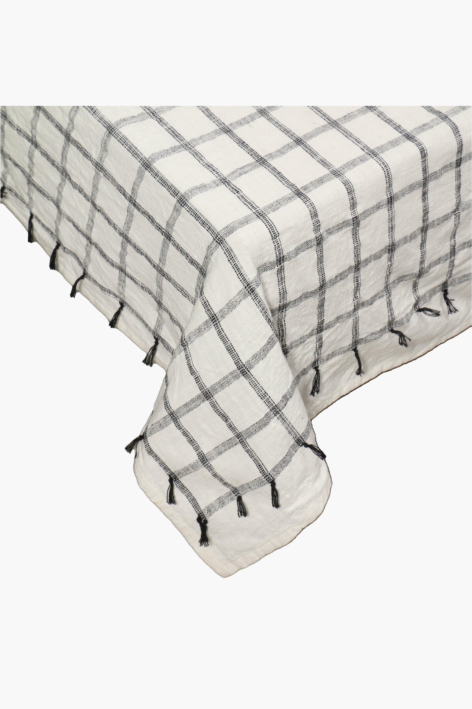 Grid Tassel Cotton Tablecloth, 135x230cm
