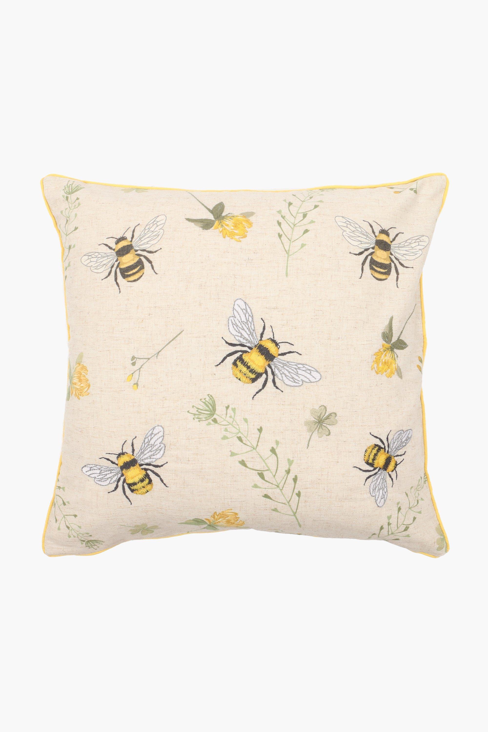 Embroidered Wild Flower Bee Scatter Cushion, 50x50cm