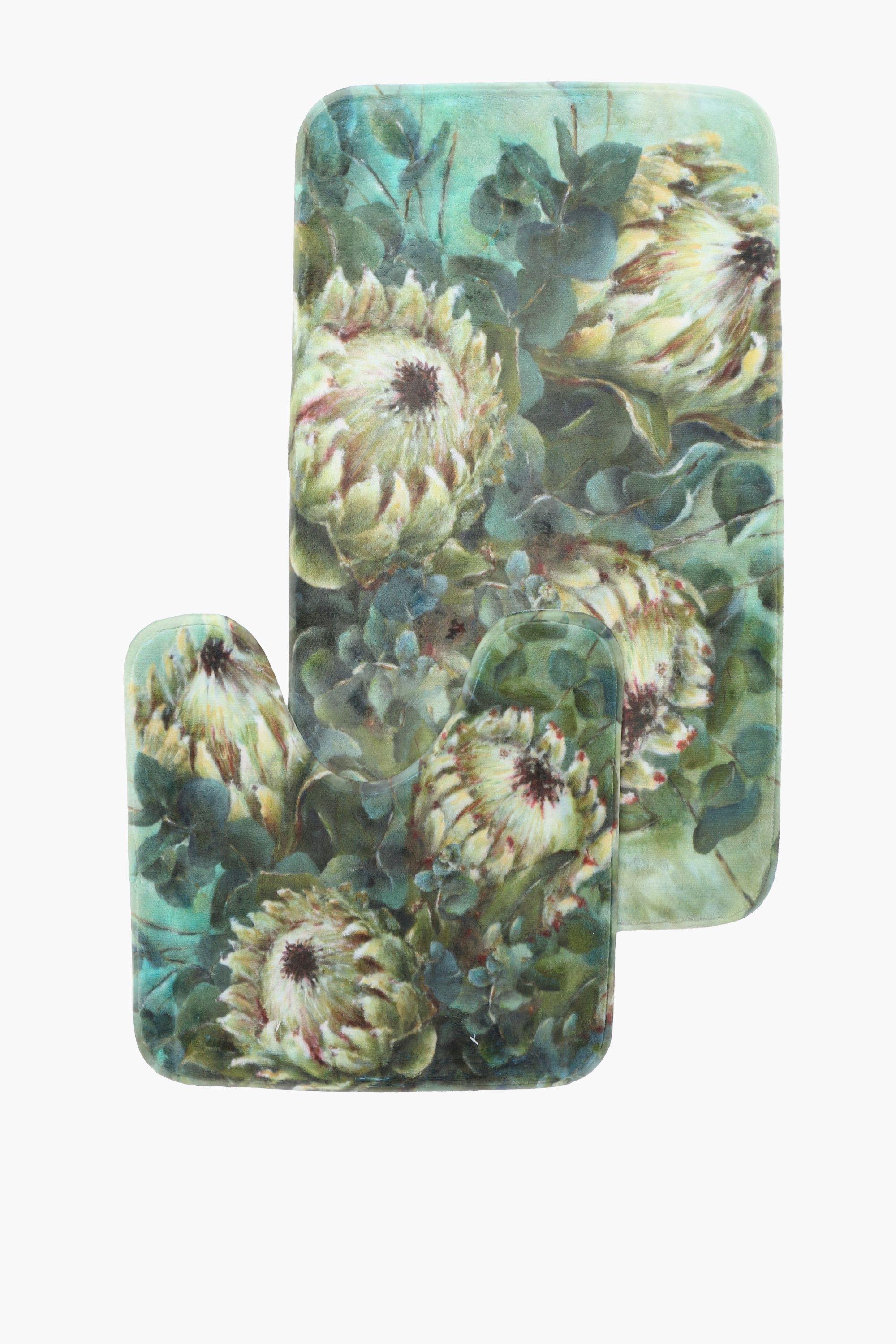 2 Piece Printed Botanical Bath Mat Set