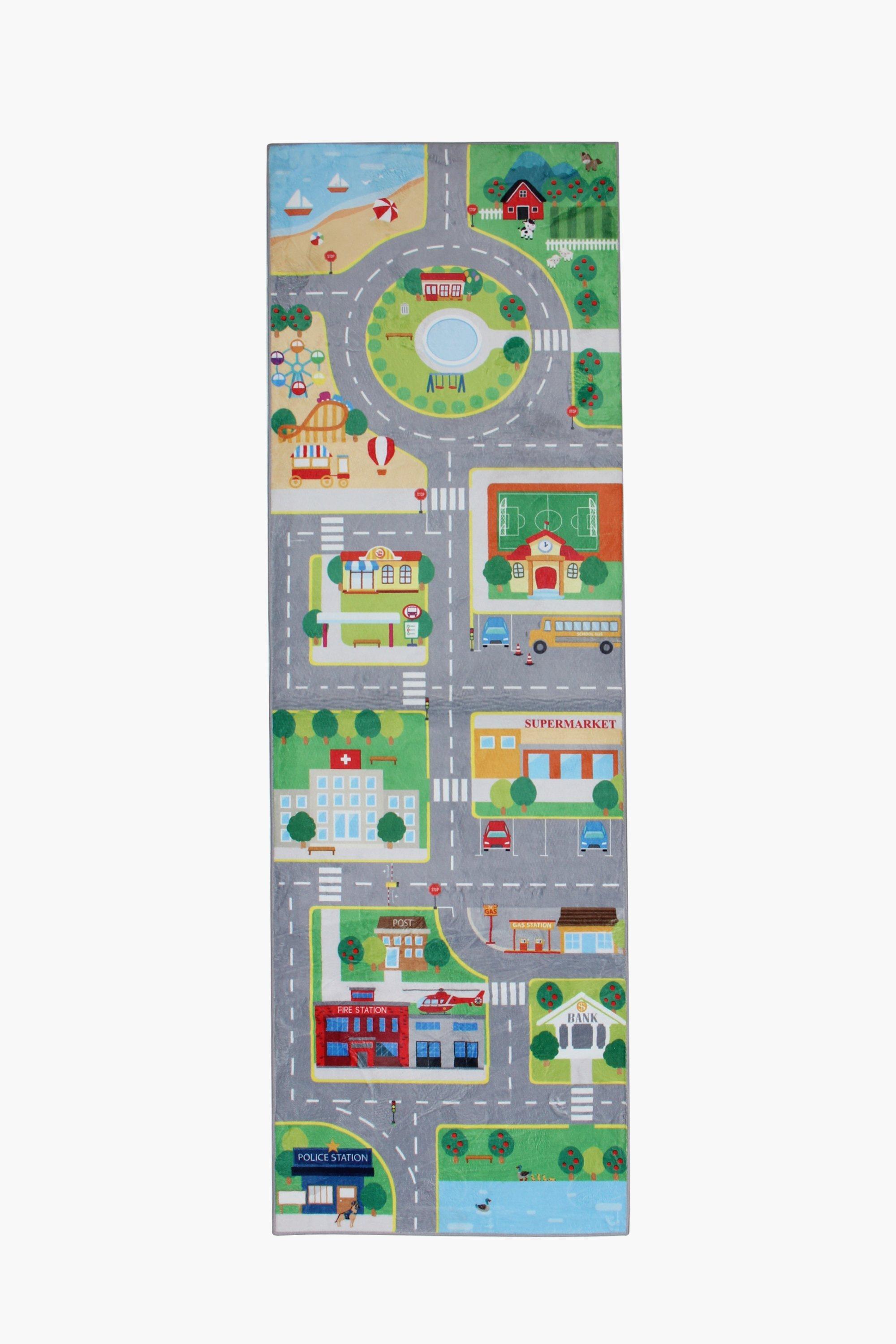 Printed Road Map Flannel Rug, 70x220cm