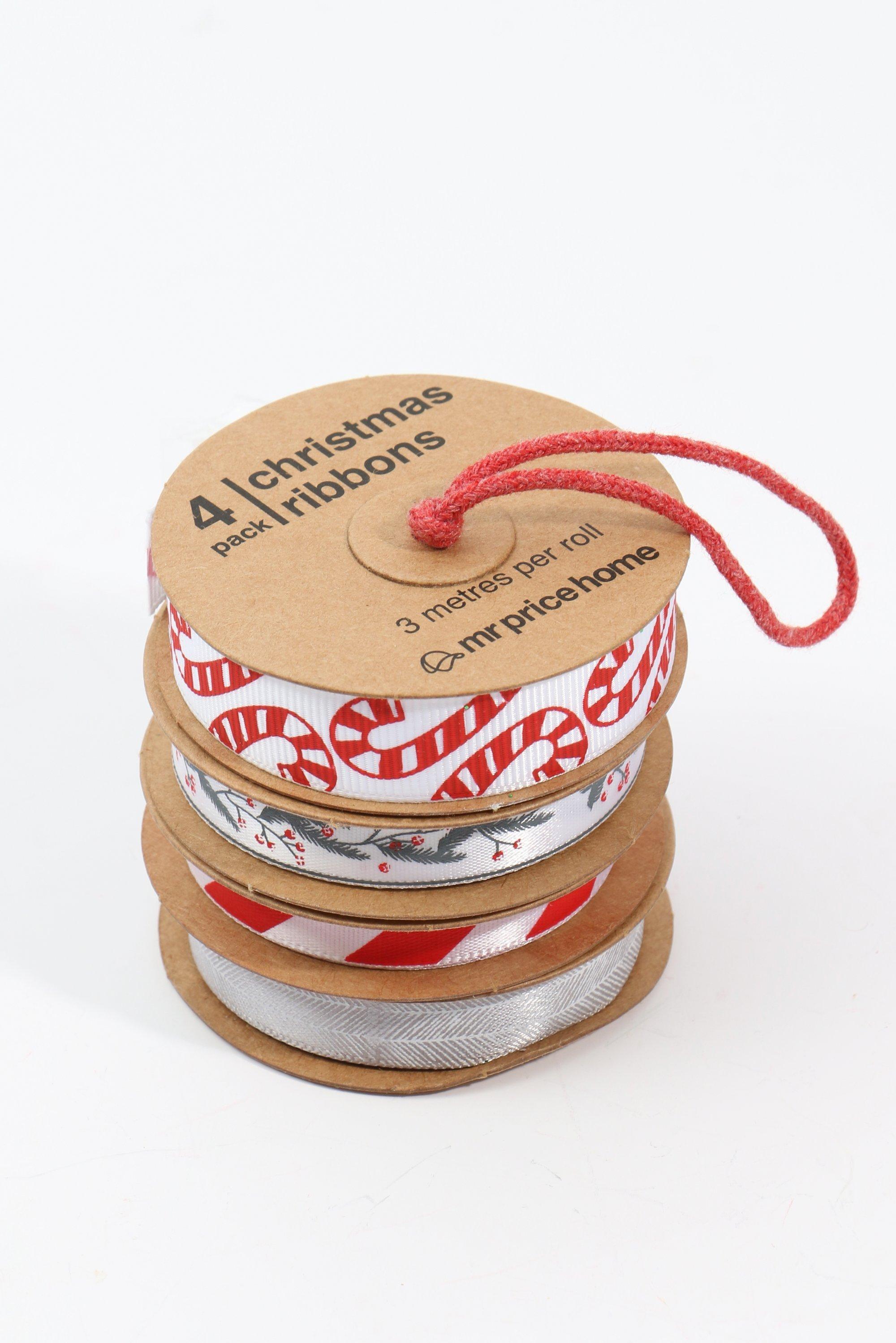 4 Pack Christmas Ribbon, 3m