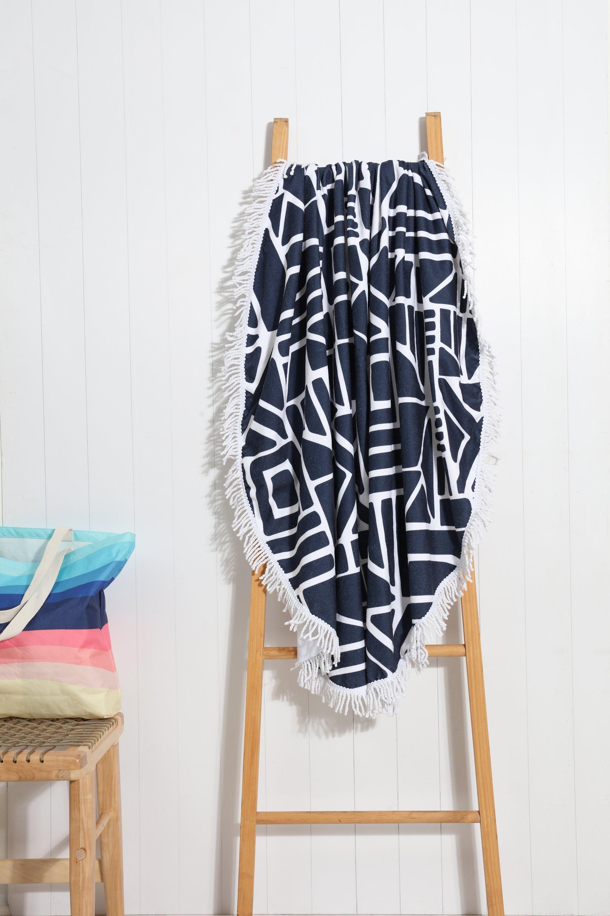 Round Fringe Geometric Beach Mat,90cm