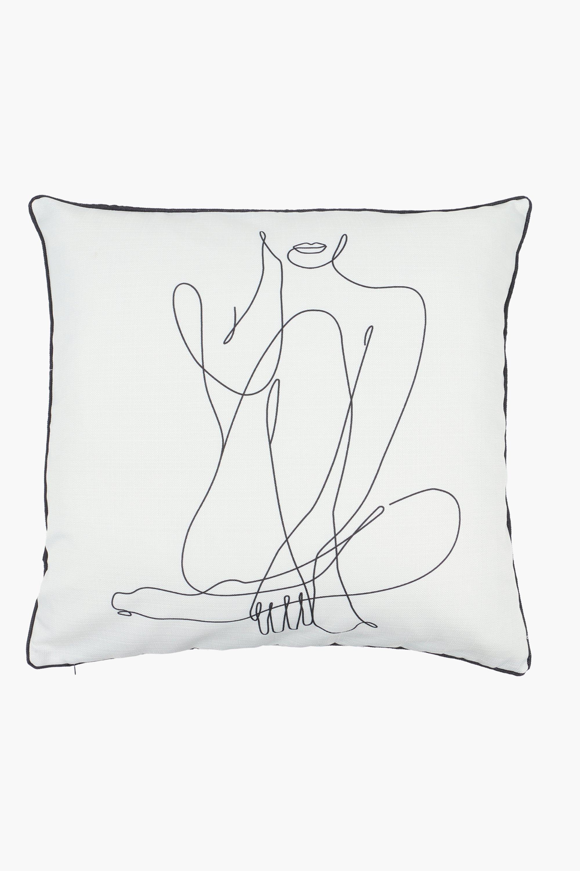 Premium Line Drawing Figure Feather Scatter Cushion, 60x60cm