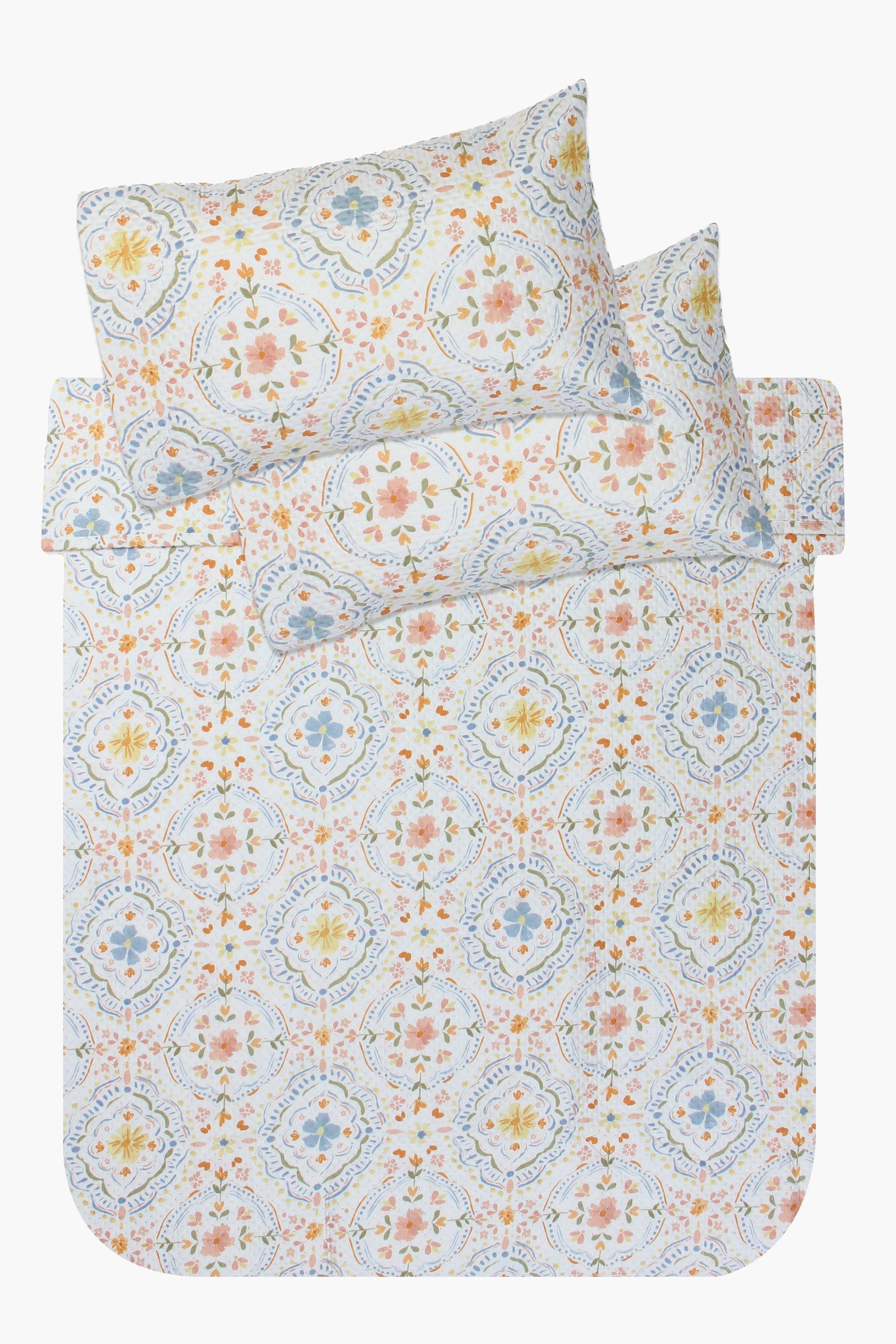 5 Piece Soft Touch Printed Floral Embossed Quilt